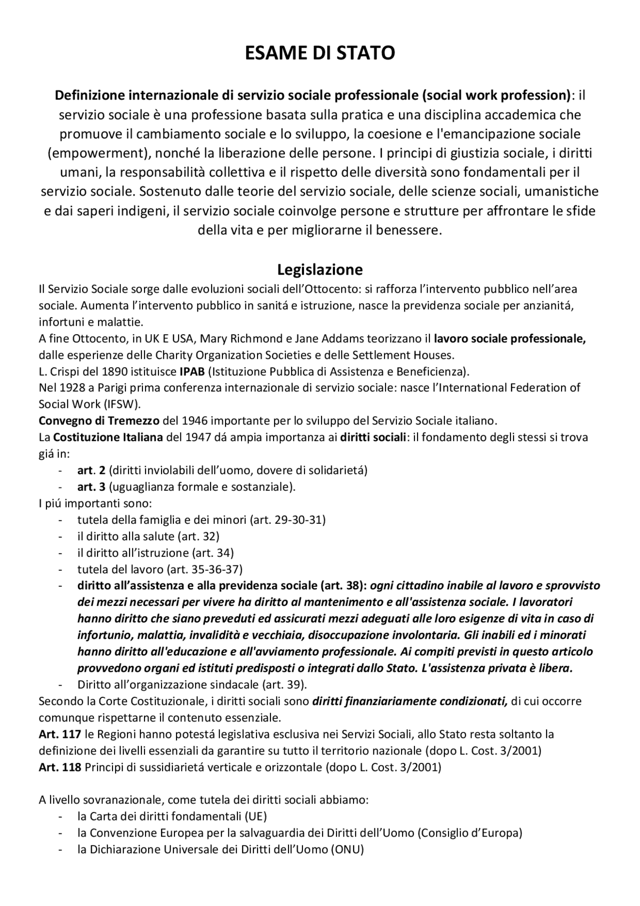 Riassunto Per La Preparazione Allesame Di Stato Per Assistente Sociale