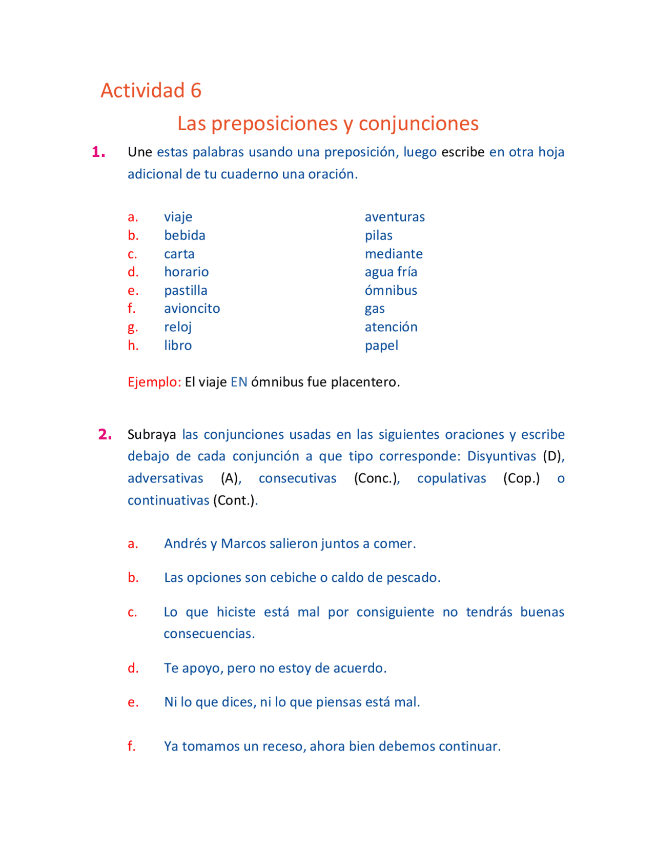 Preposiciones y conjunciones - Docsity