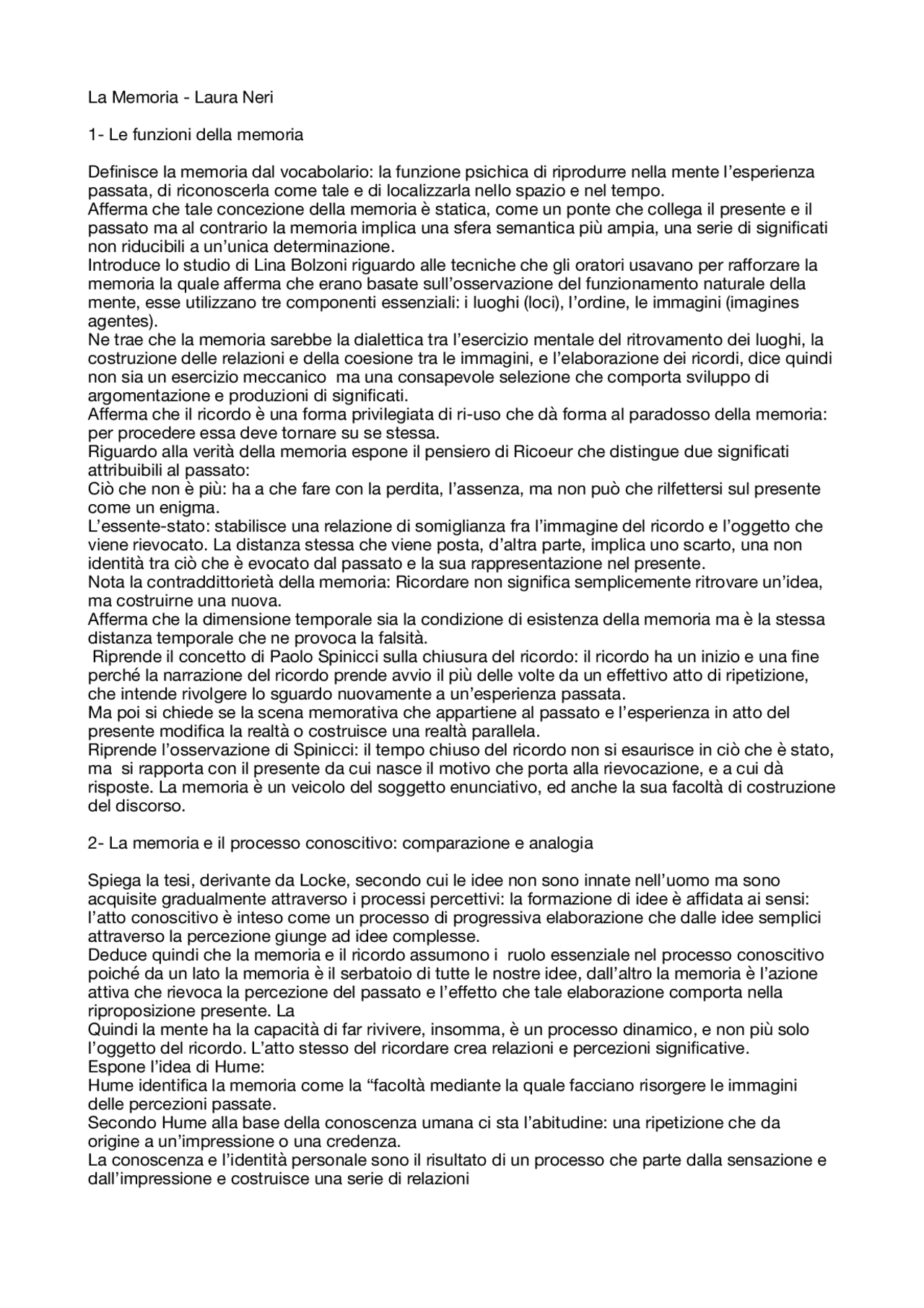 La Memoria Laura Neri Docsity