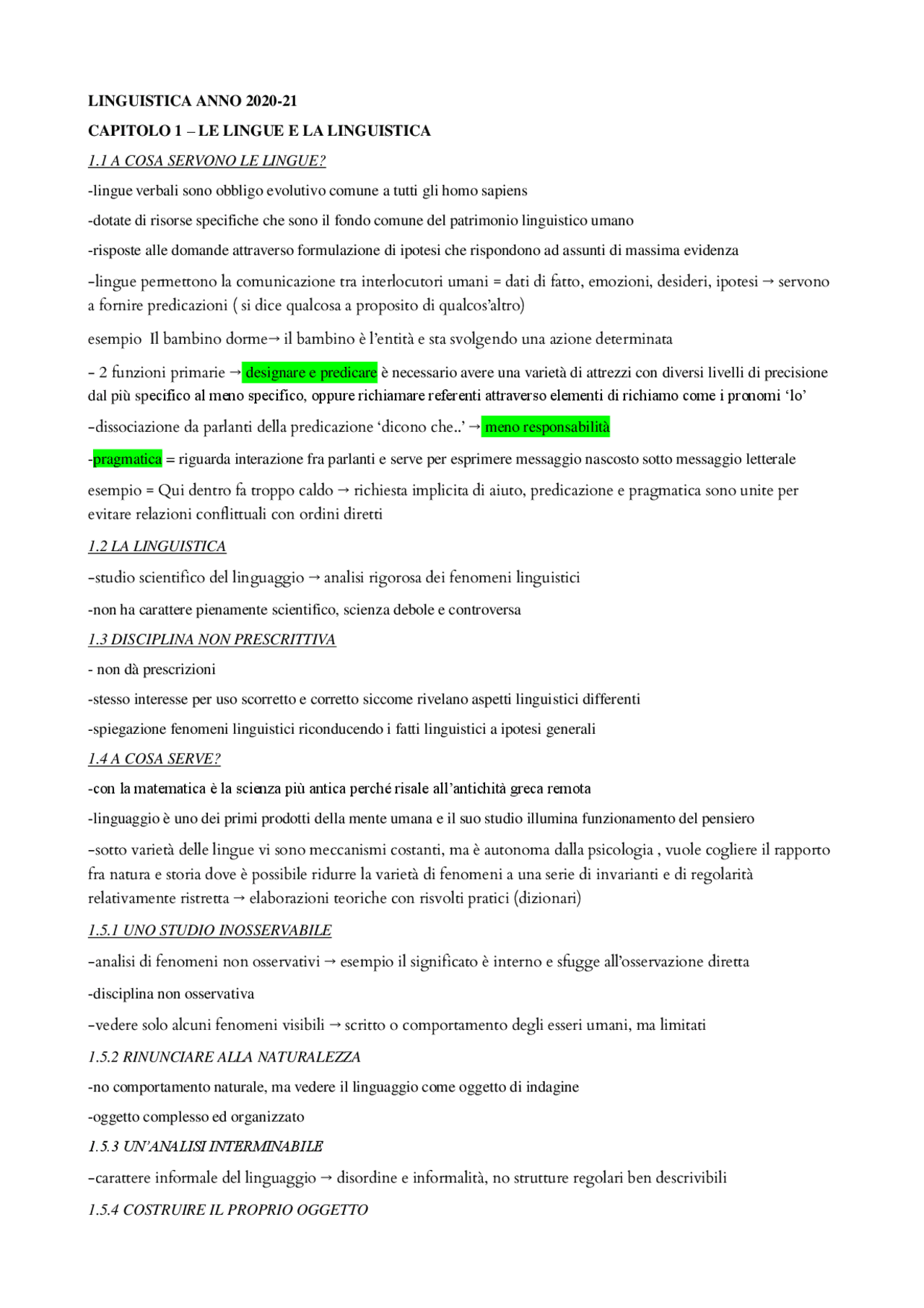 Riassunto Di Linguistica Generale Docsity
