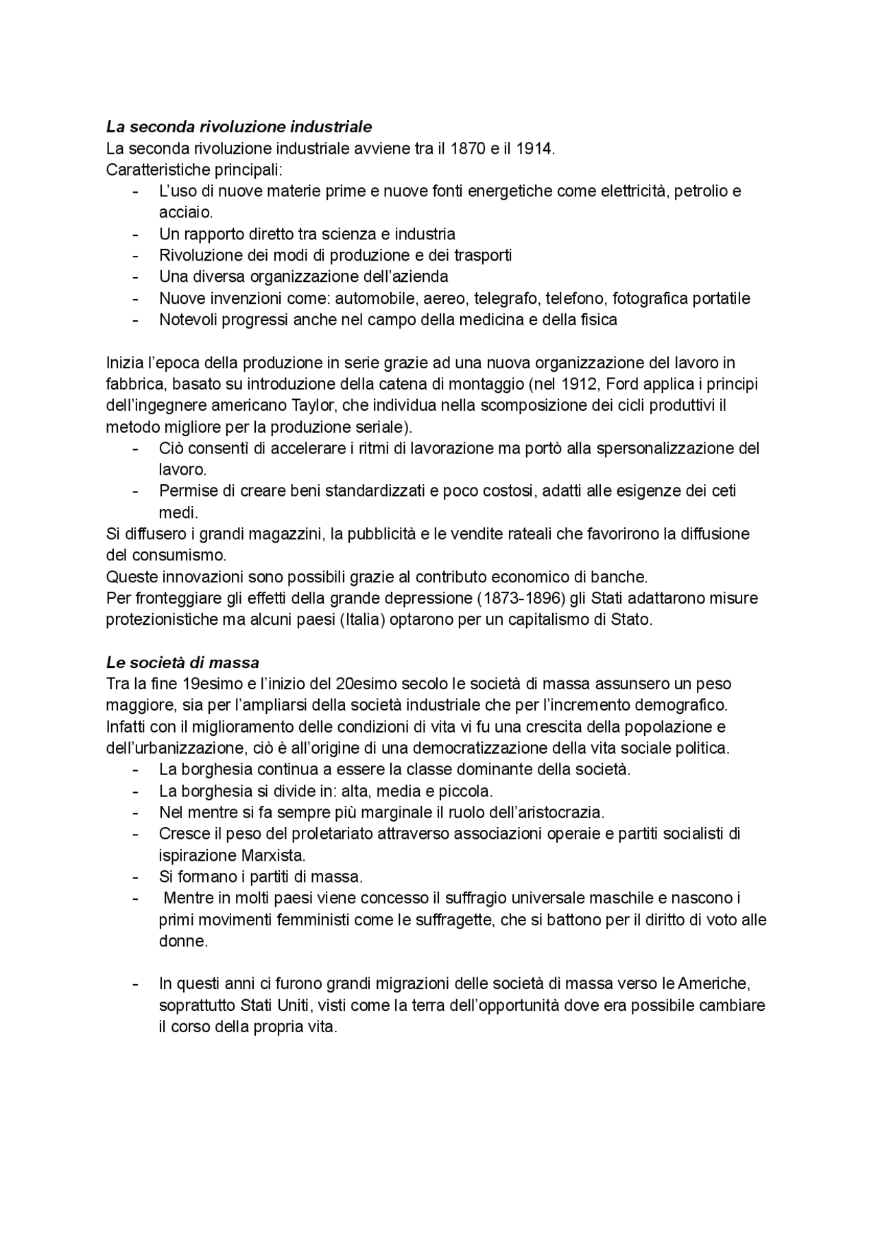 Storia Riassunto Maturità Docsity