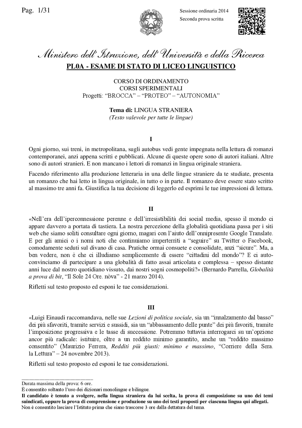 Prove Di Maturità Liceo Linguistico 2014 Docsity