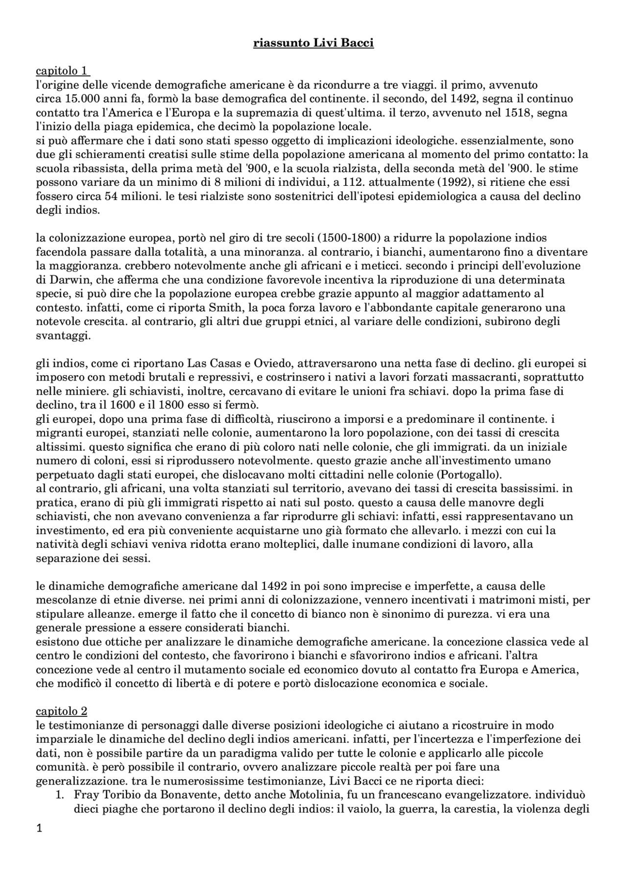 Riassunto Conquista Livi Bacci Docsity