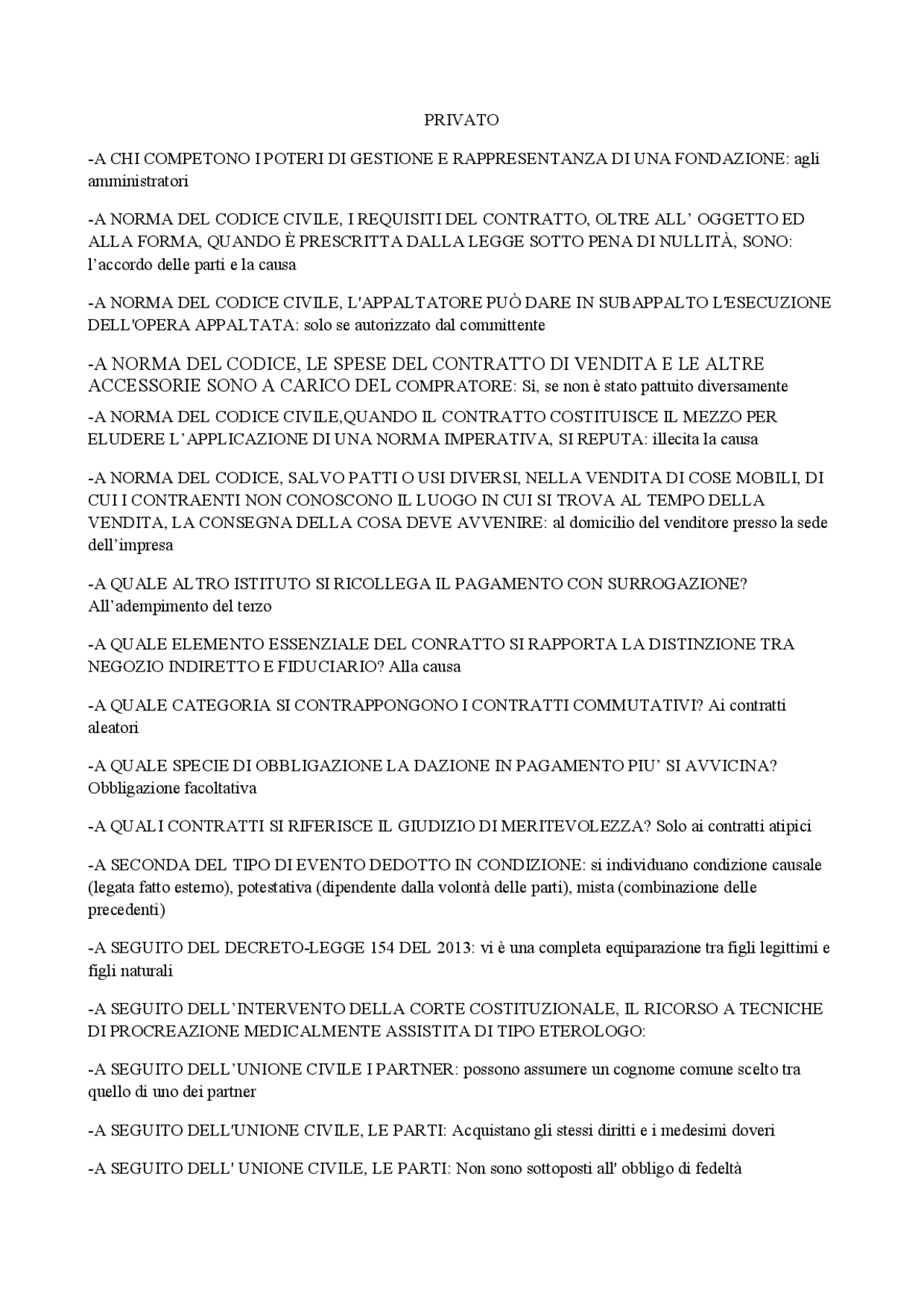 Test Domande E Risposte Diritto Privato Unipegaso Docsity