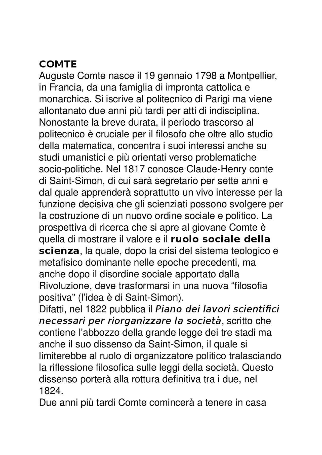 Auguste Comte Riassunto Docsity