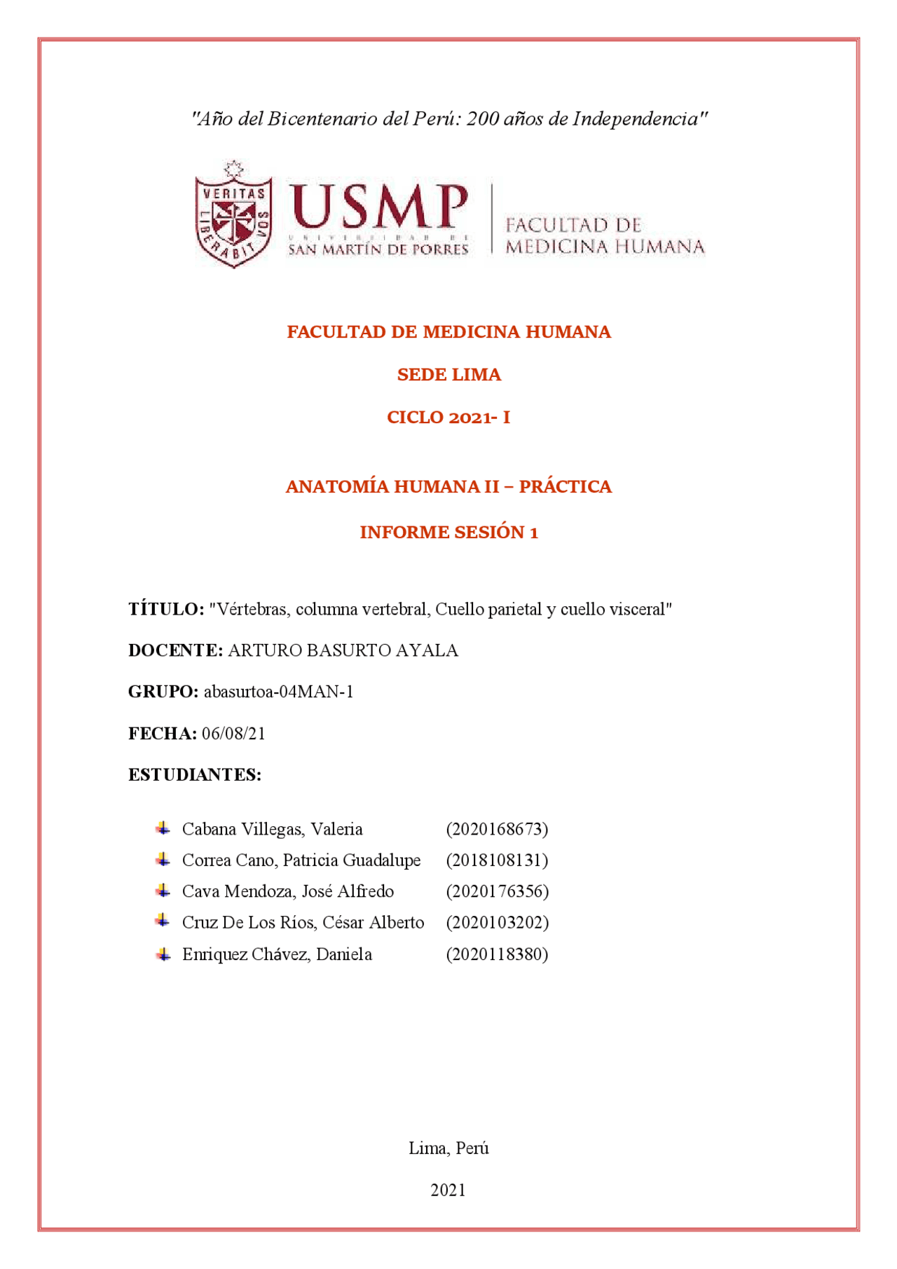 Informe 1 Anatomía Humana Ii Docsity