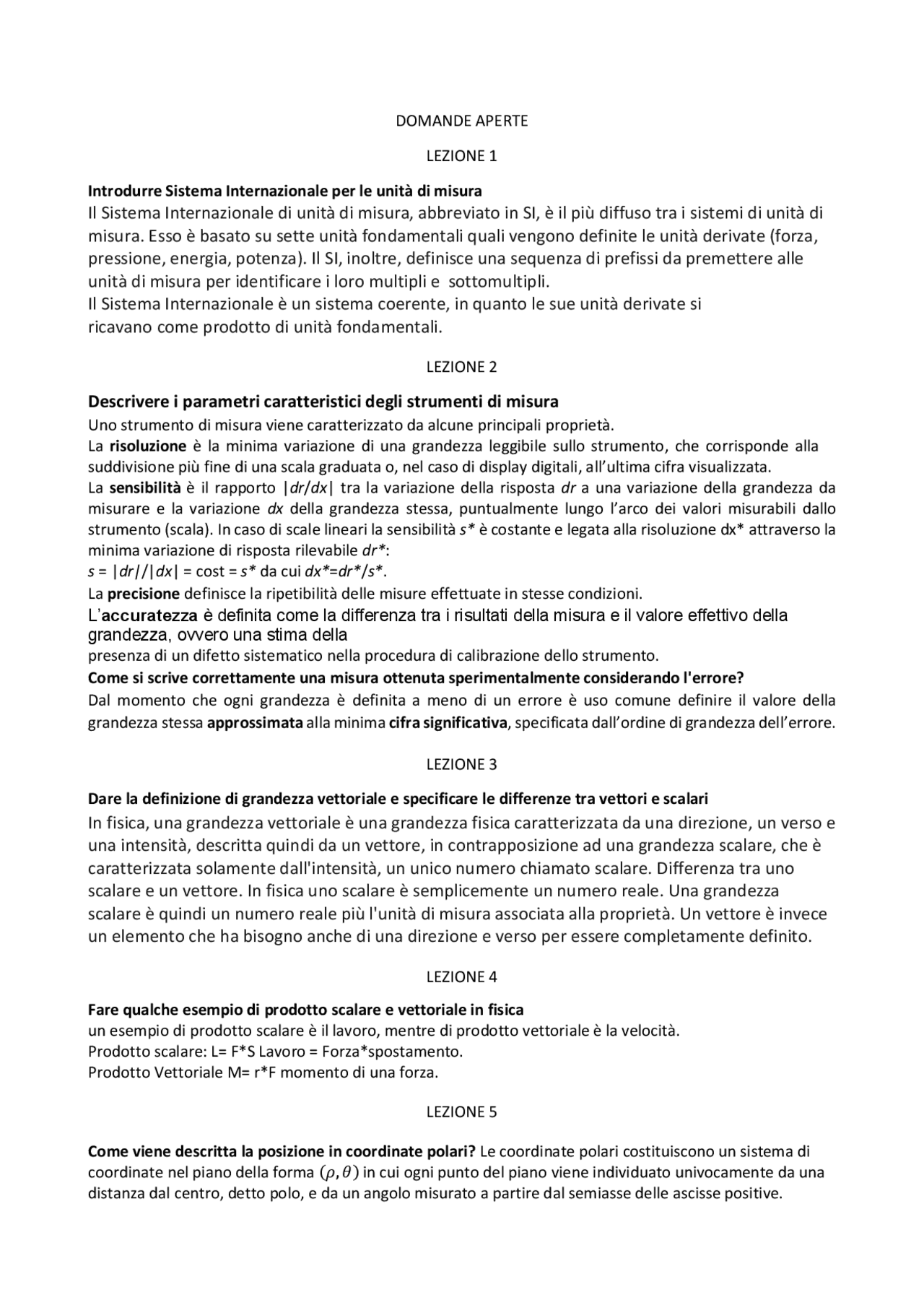 Domande Risposta Aperte Fisica - Docsity