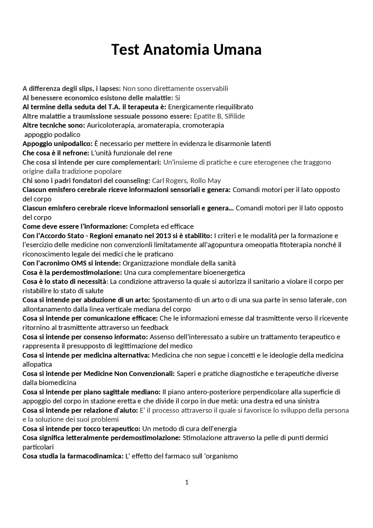 Anatomiatest Università Telematica Pegaso Docsity