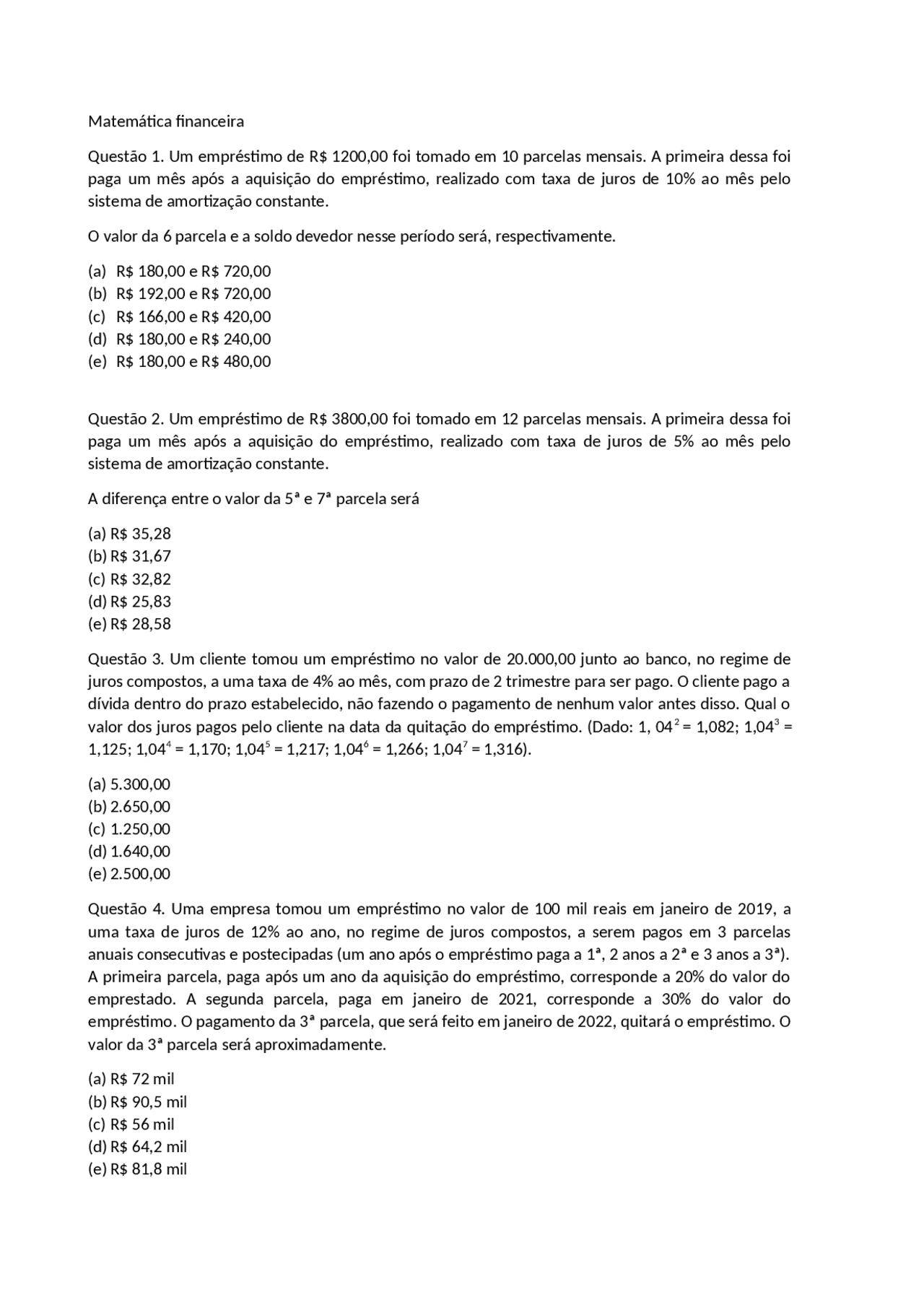Lista De Exercicios Docsity