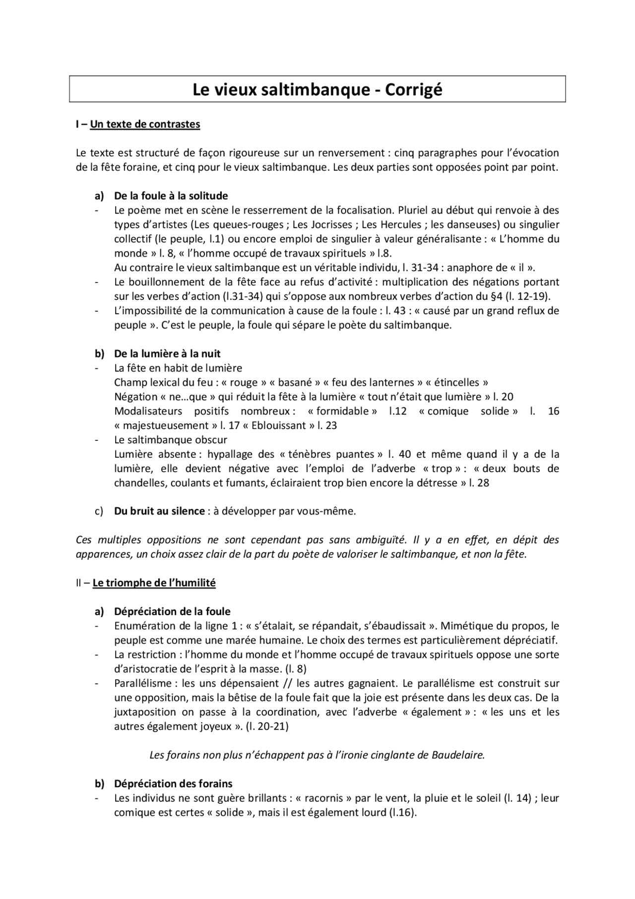 Le vieux saltimbanque ‐ Corrigé - Docsity