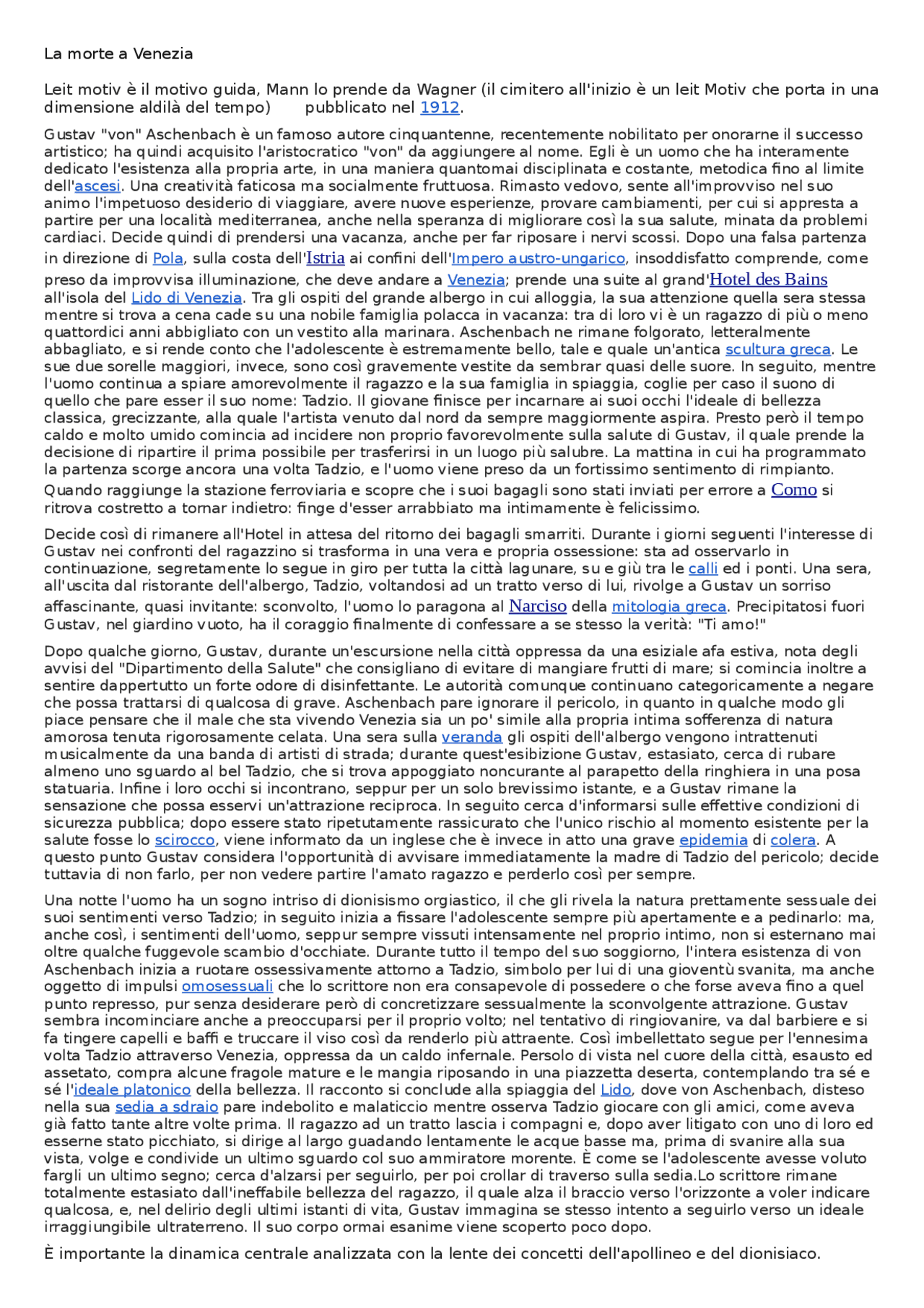 La Morte A Venezia Letteratura Tedesca 1 Appunti Kruse Docsity