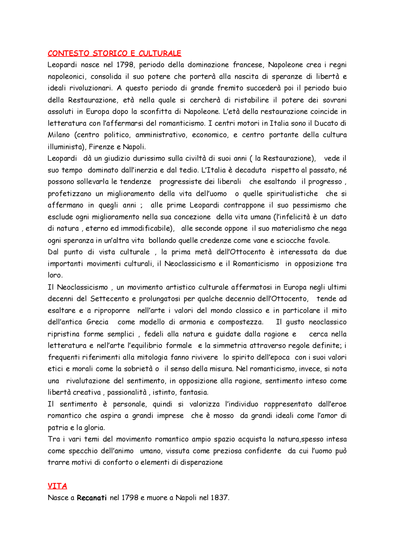 Giacomo Leopardi Docsity