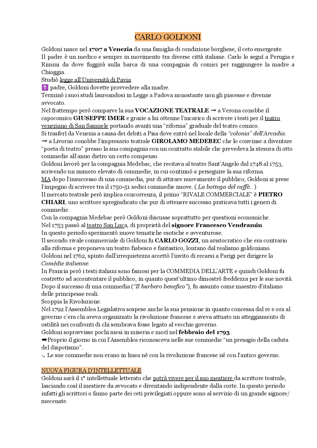Goldoni Parini E Alfieri Apuntes De Italiano Docsity