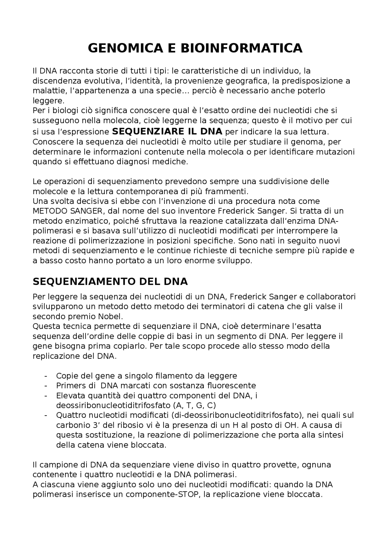 Genomica E Bioinformatica Docsity