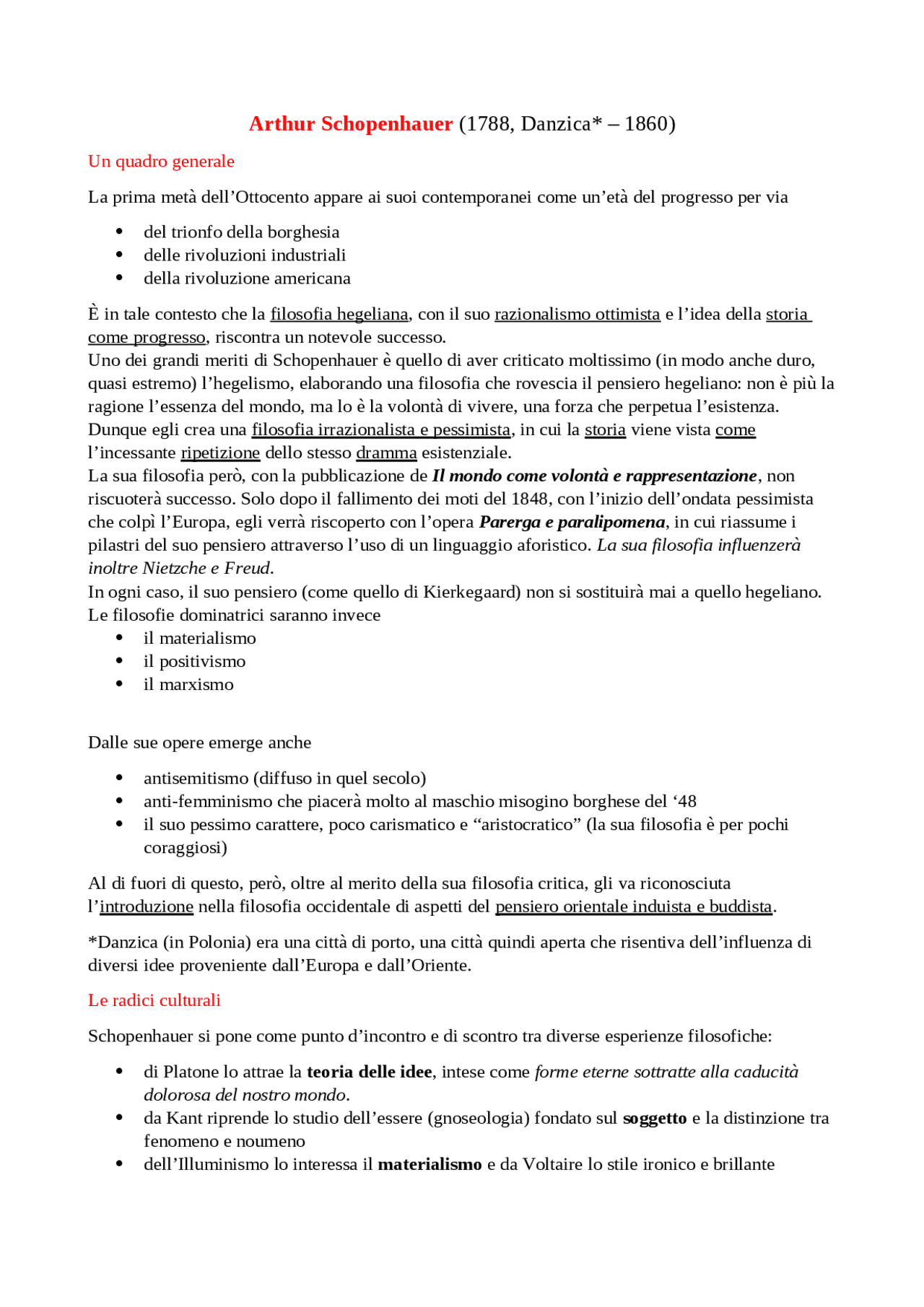 Riassunto Completo Su A Schopenhauer Docsity