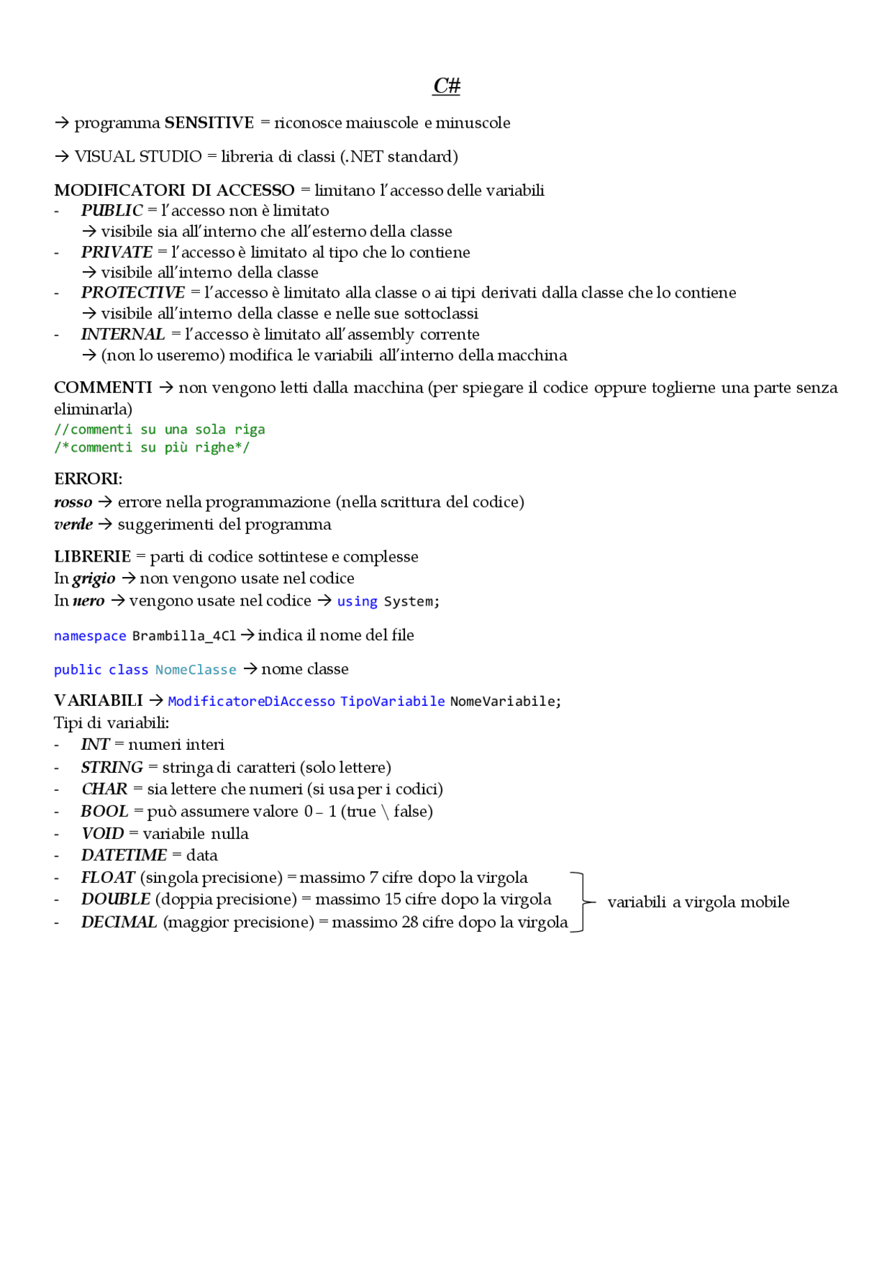 C#: metodi costruttori, metodi, principi OOP - Docsity