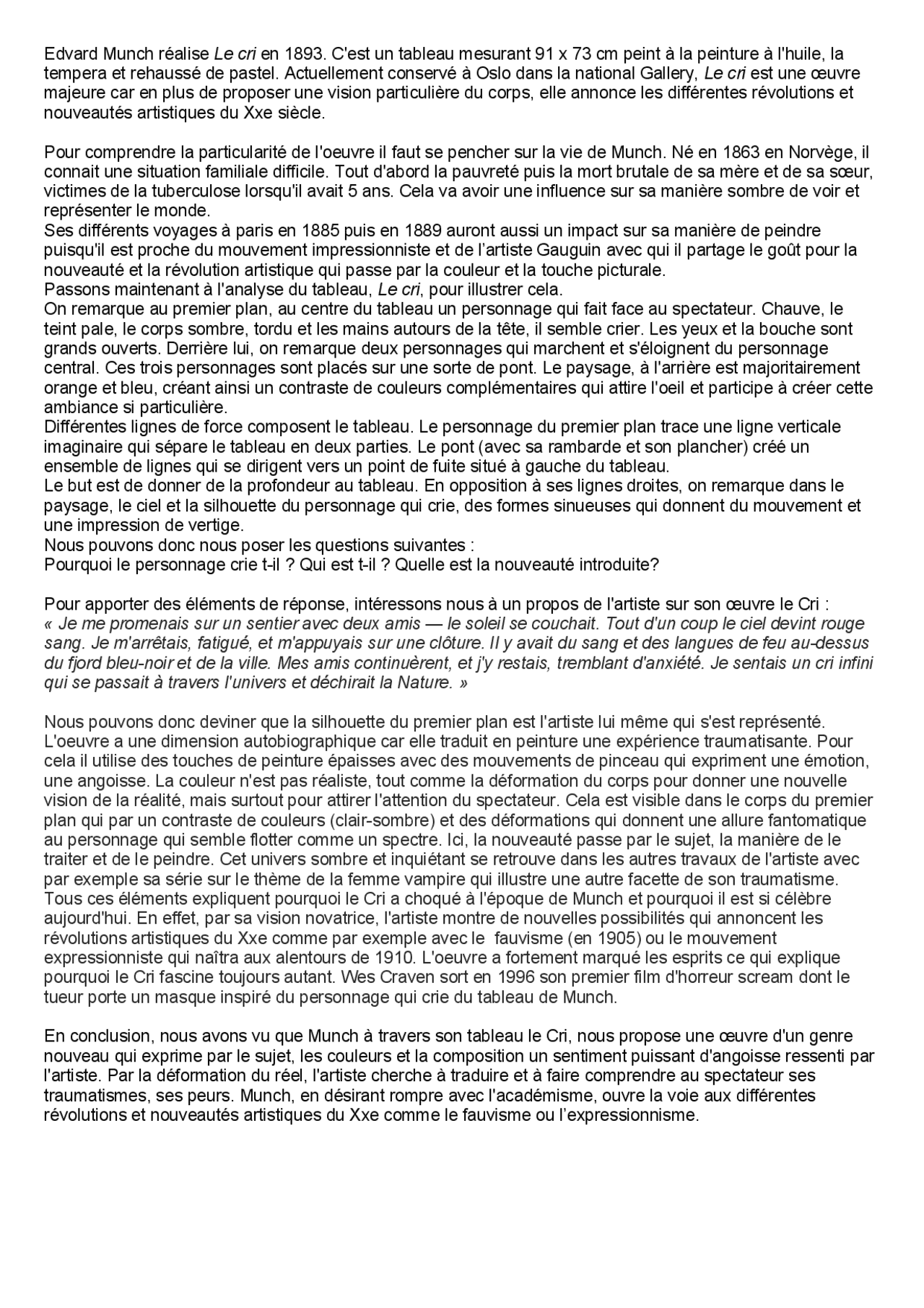 Munch Le Cri Analyse De Loeuvre Lectures Histoire De Lart Docsity