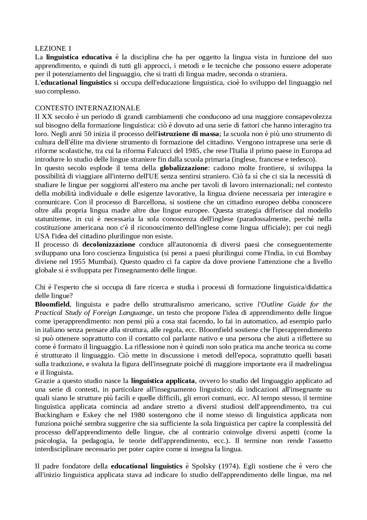 Linguistica Educativa Educazione Linguistica Docsity