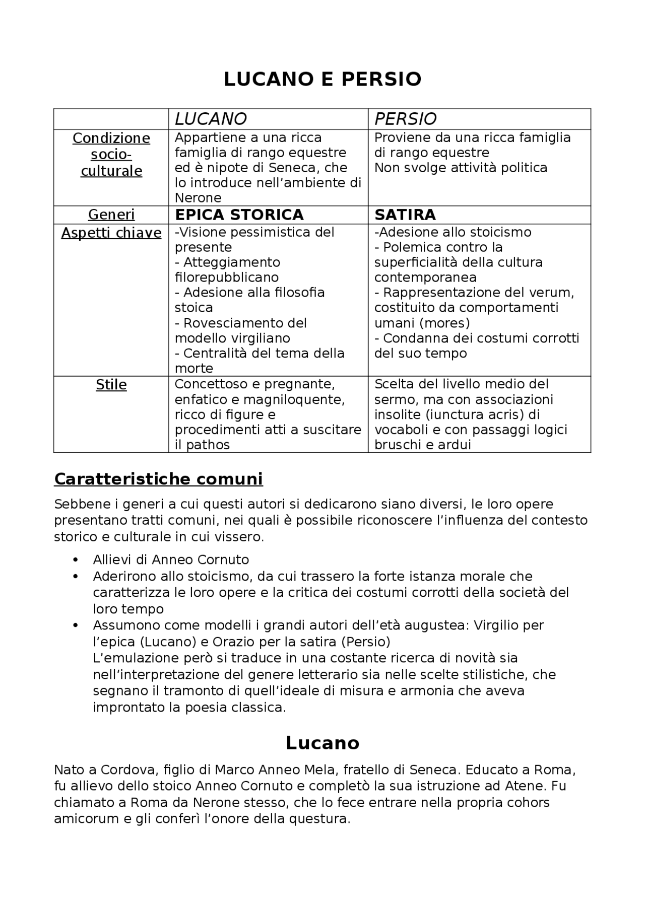 Lucano E Persio Informazioni Generali Docsity