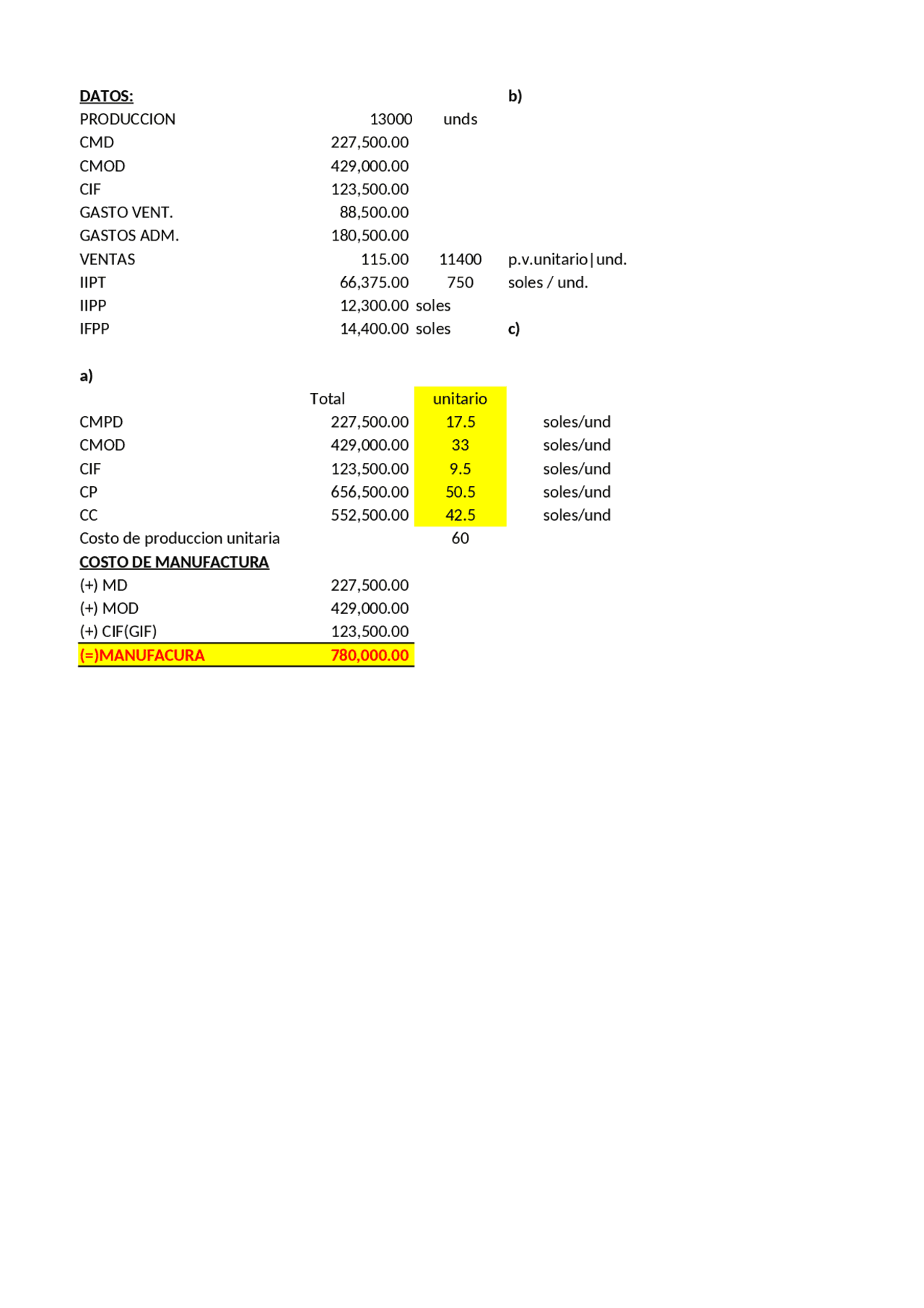 Ejercicios De Costos Prueba Docsity