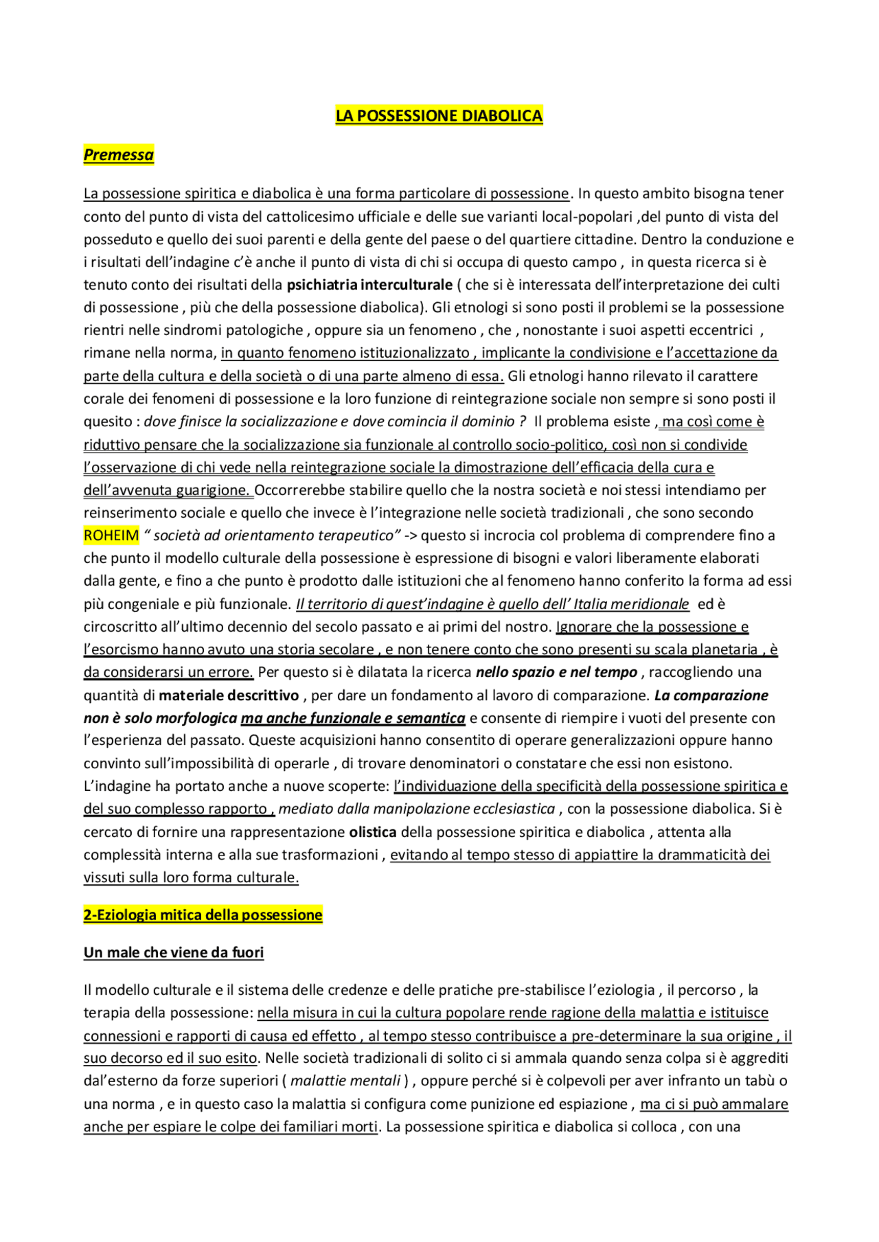 La possessione diabolica - Docsity