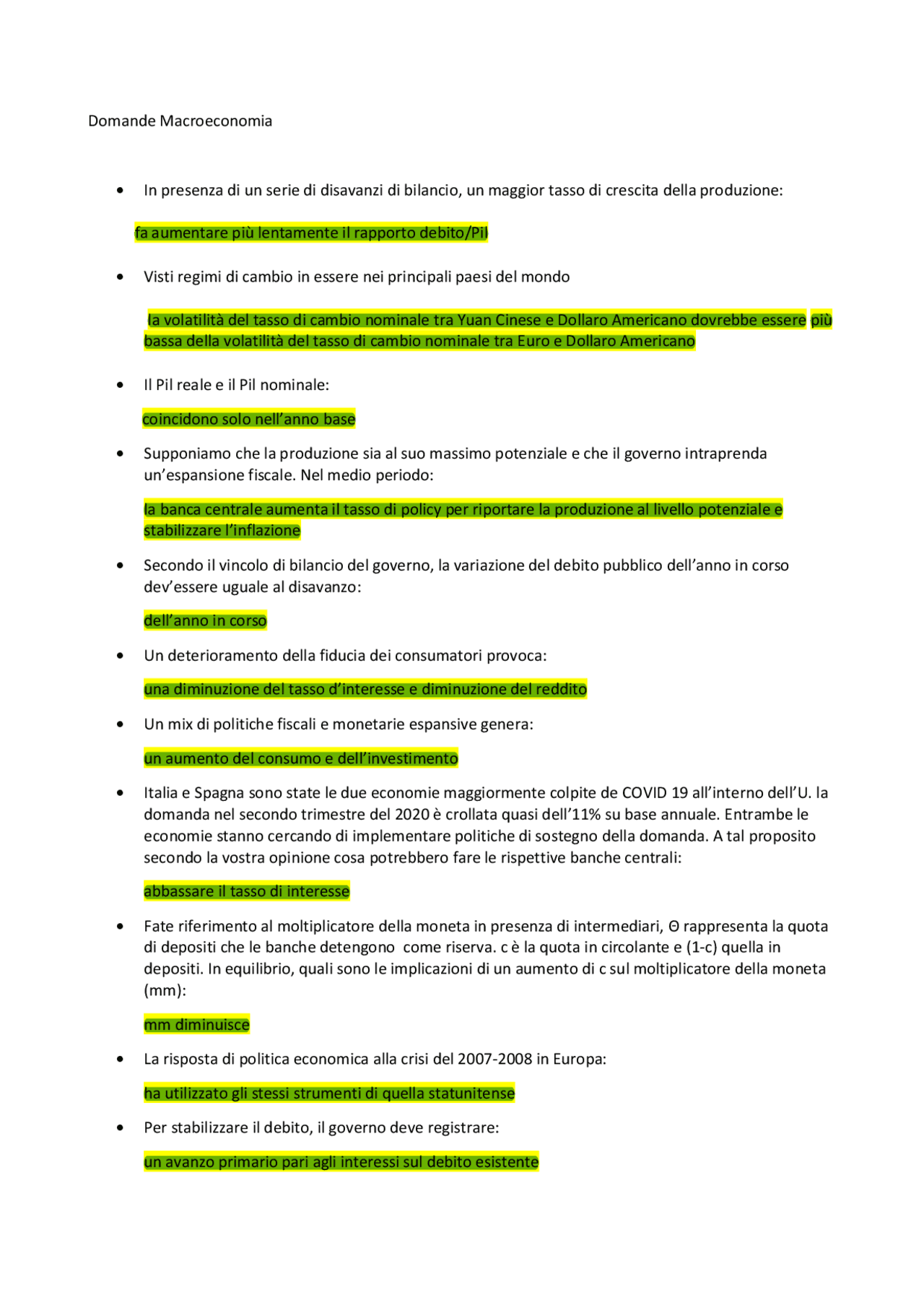 Macroeconomia Domande Docsity