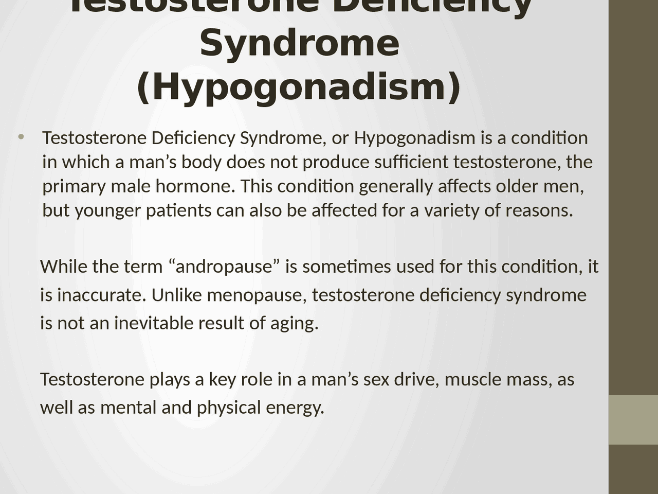 Testosterone Deficiency Sydrome (Hypogonadism) - Docsity