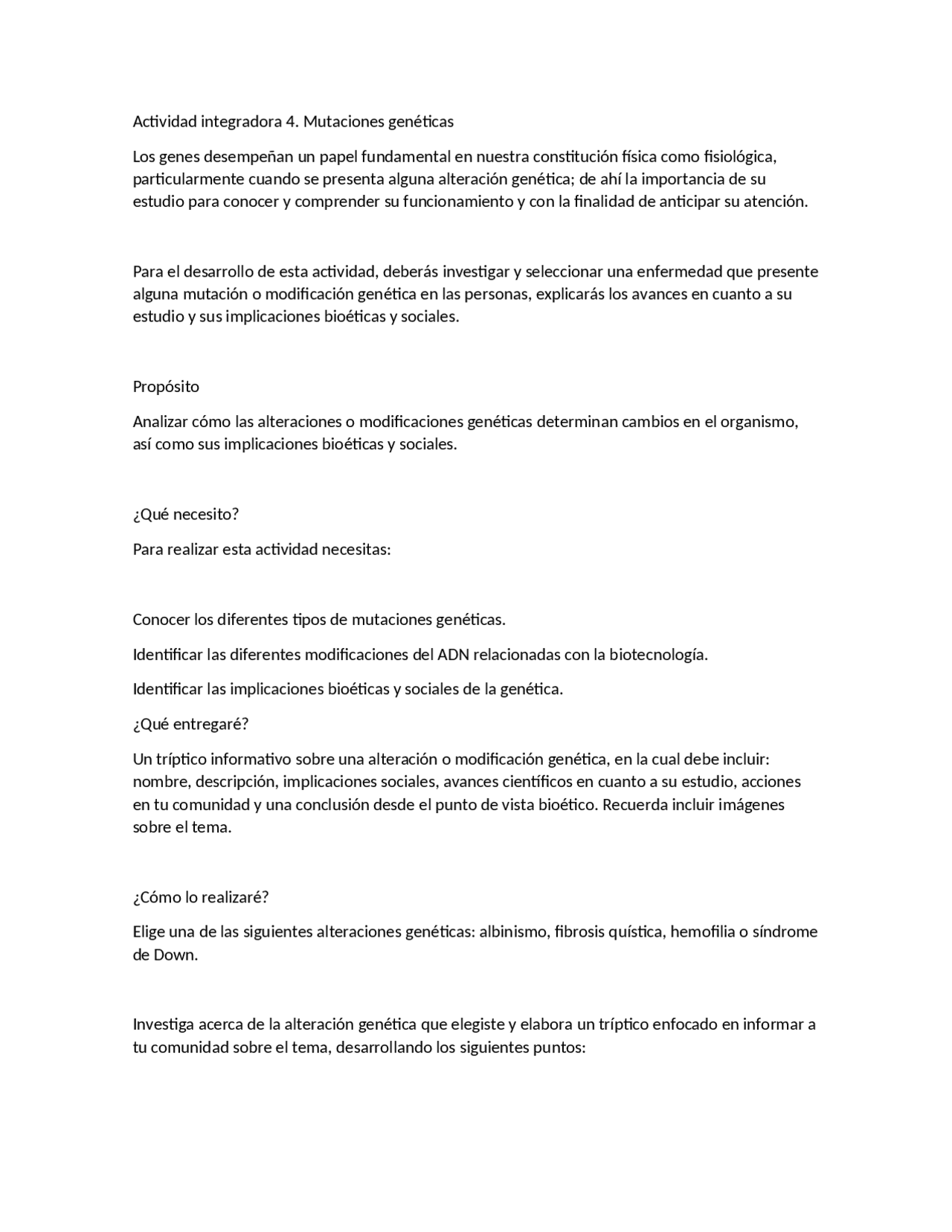 Actividad Integradora 4 Mutaciones Genéticas Docsity