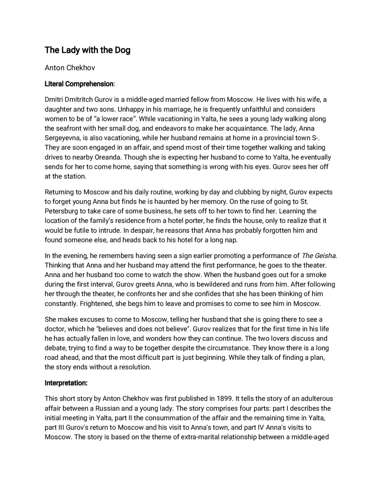 Four levels of the lady with the dog | Study notes English Literature ...