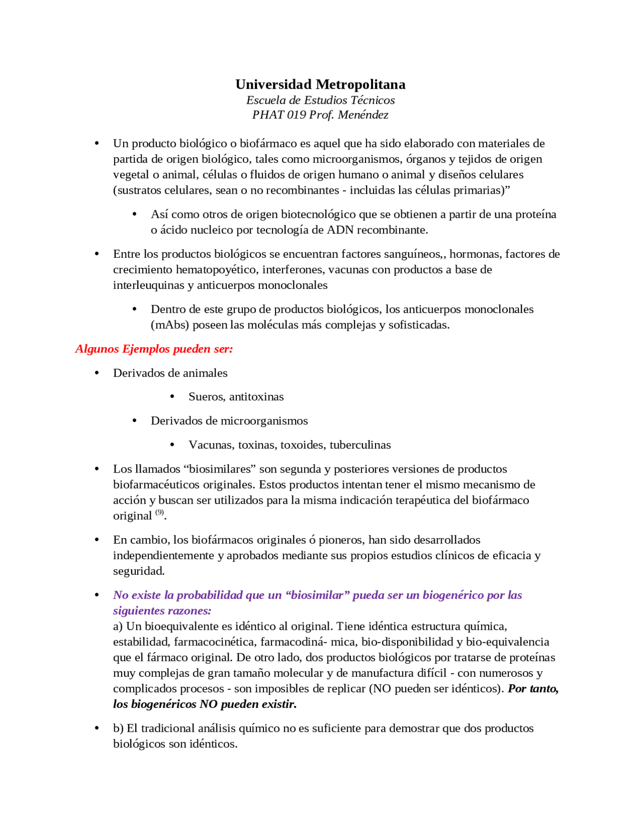 Definiciones de productos Biologicos | Apuntes de Farmacología - Docsity