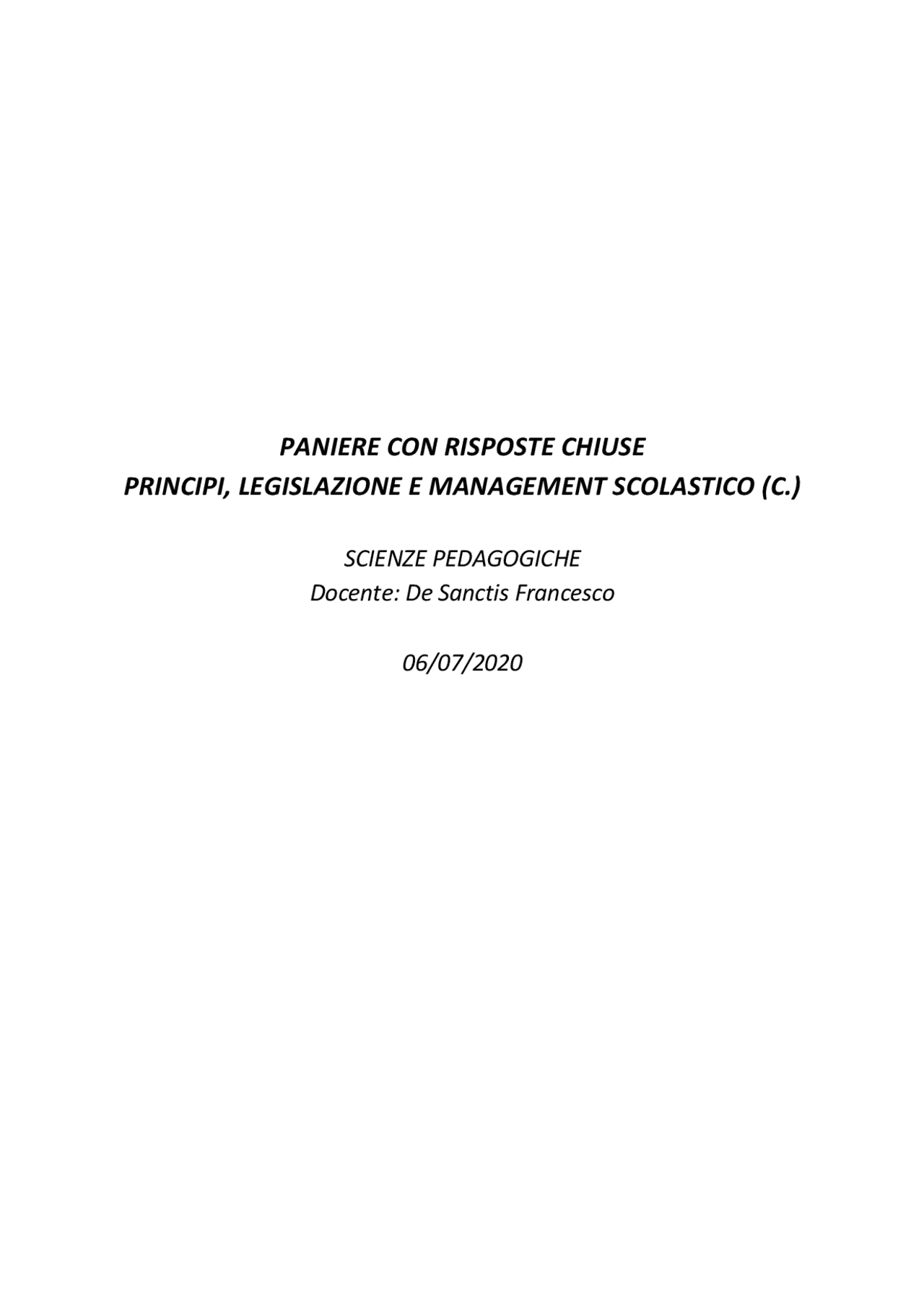 Paniere Di Principi Legislazione E Management Scolastico De Sanctis