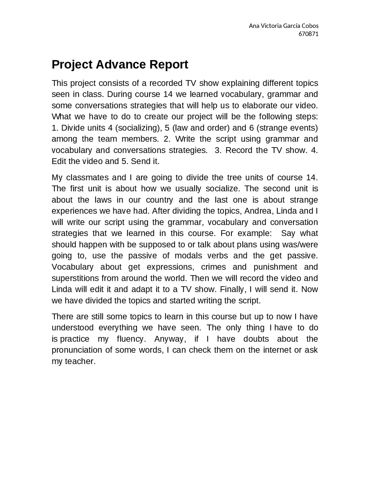 Project Advance Report - Docsity