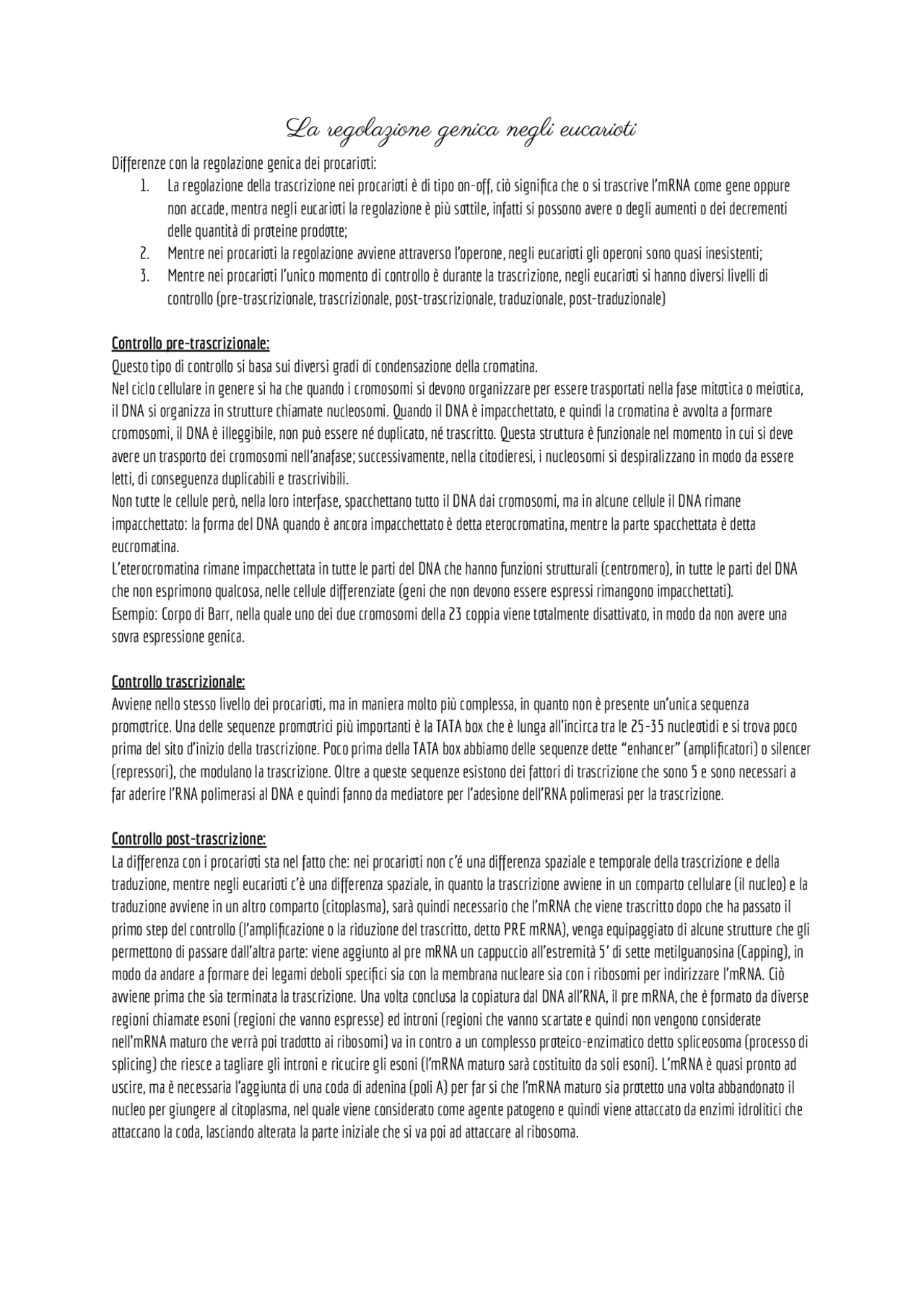 Regolazione Genica Degli Eucarioti Docsity