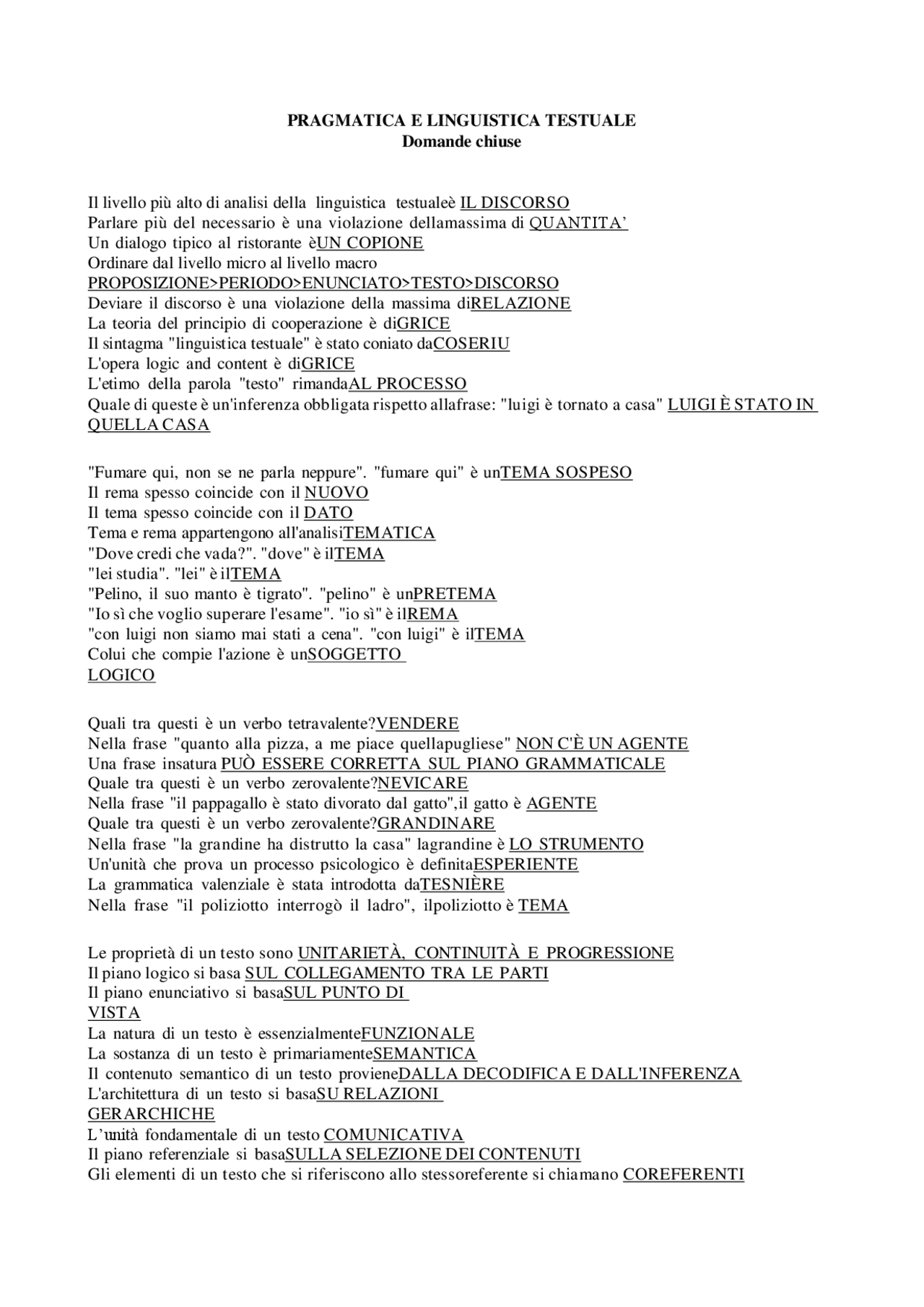 Paniere Pragmatica E Linguistica Testuale Ecampus Docsity