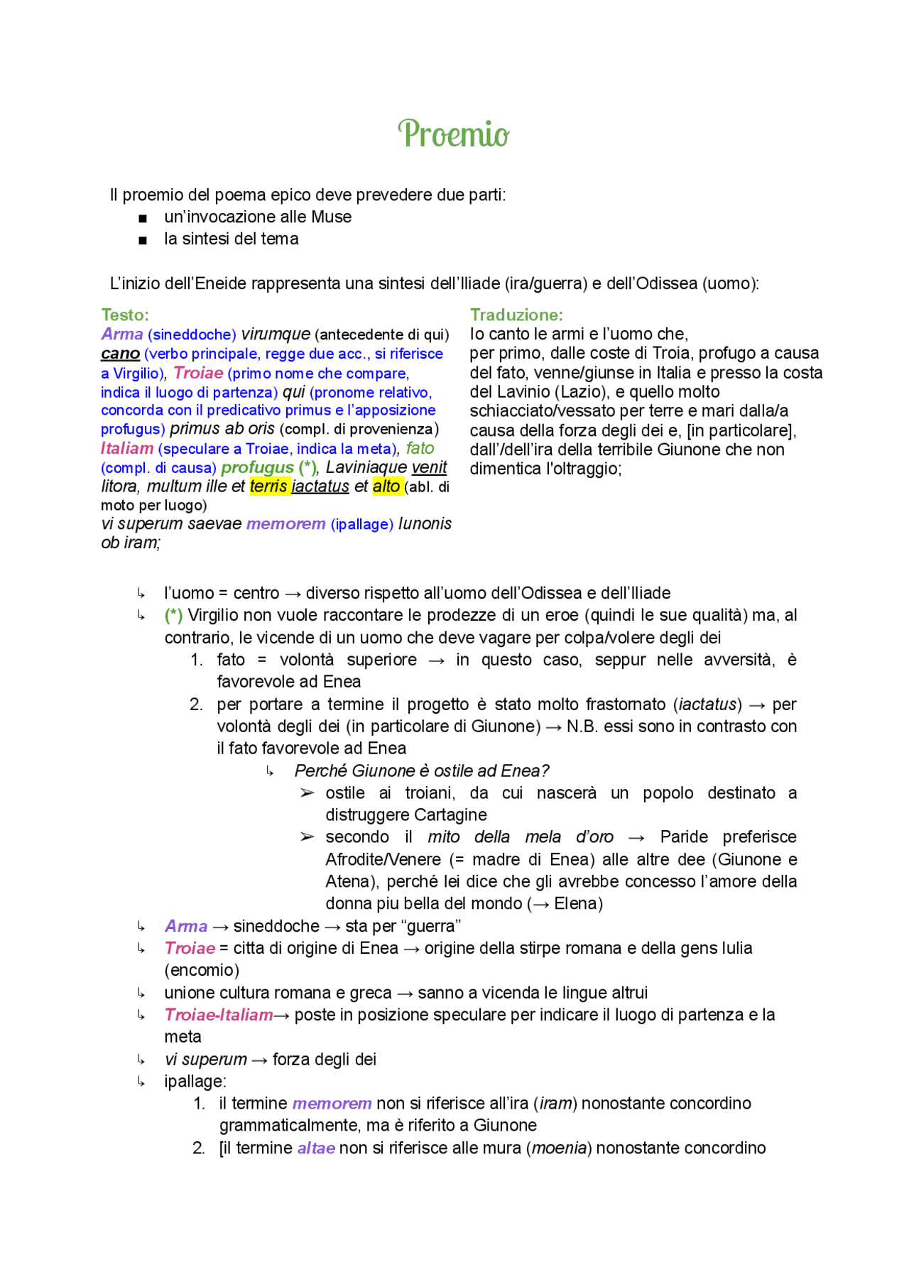 Virgilio, Eneide: il Proemio - Docsity