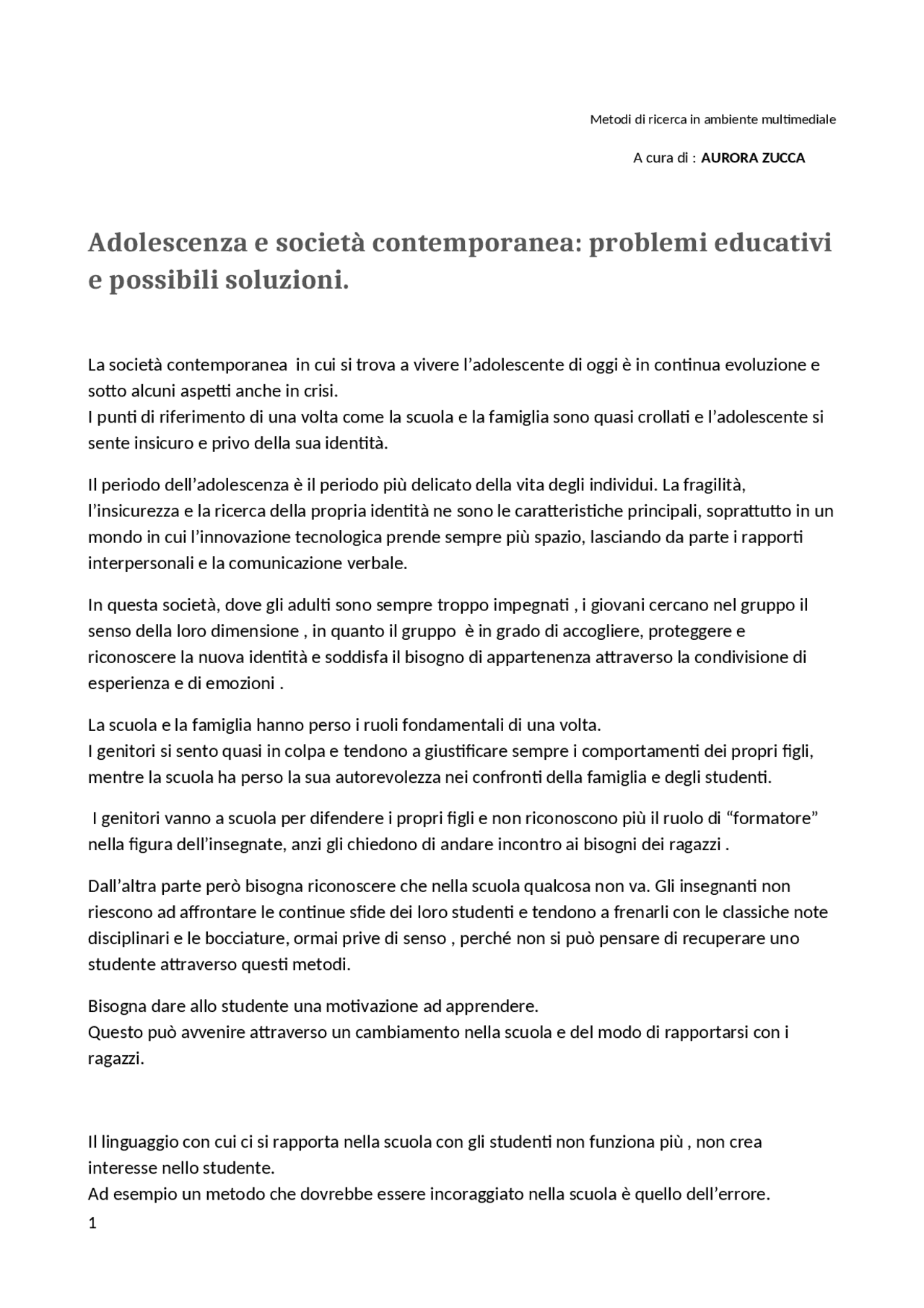 Adolescenza E Società Contemporanea Docsity