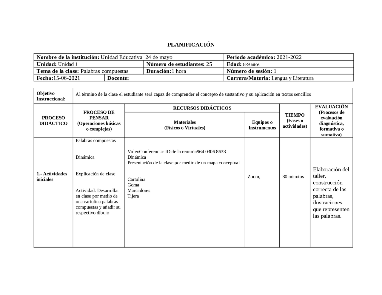 Planificacion De Clase Notes De Sciences De Léducation Docsity