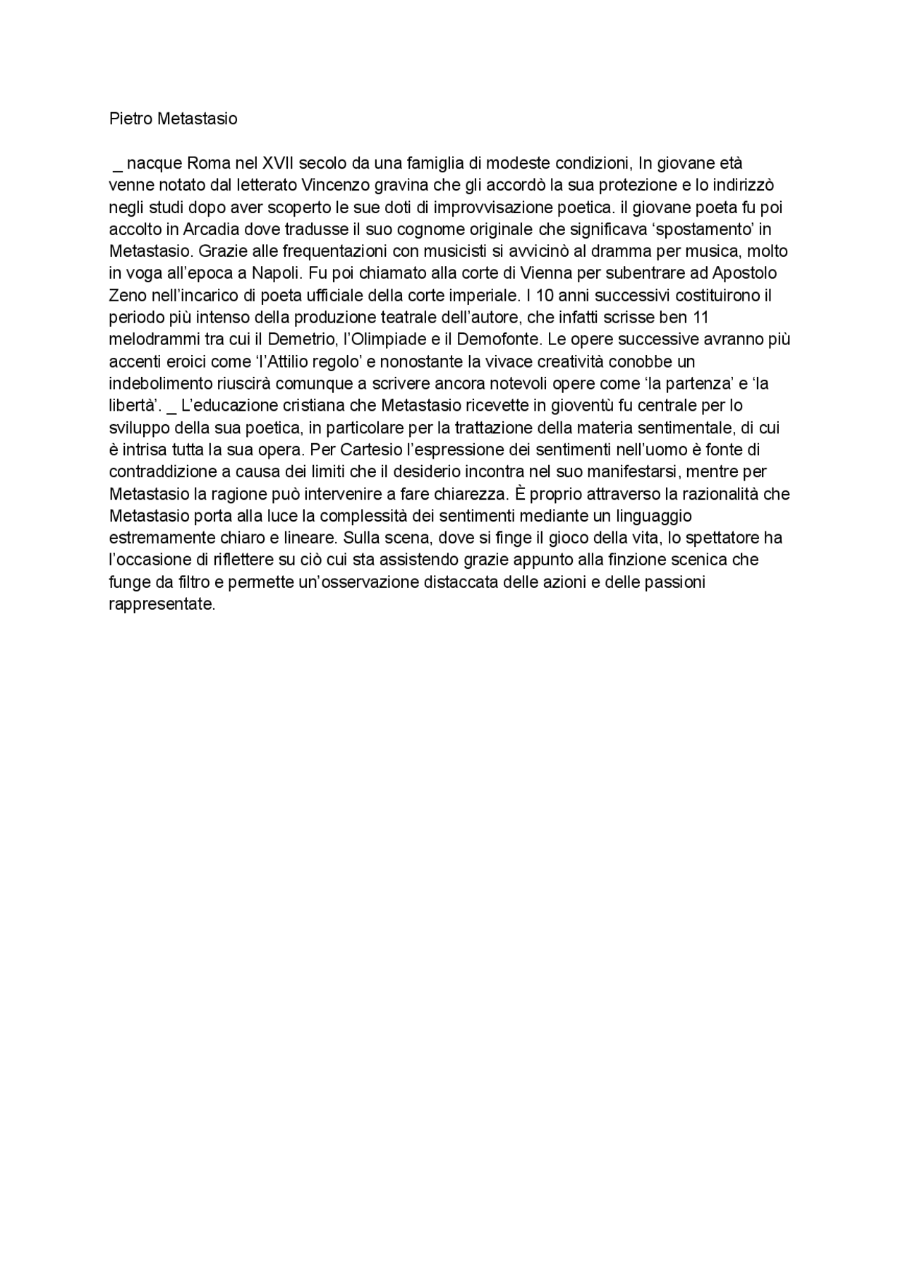Pietro Metastasio Vita Schemi E Mappe Concettuali Di Italiano Docsity