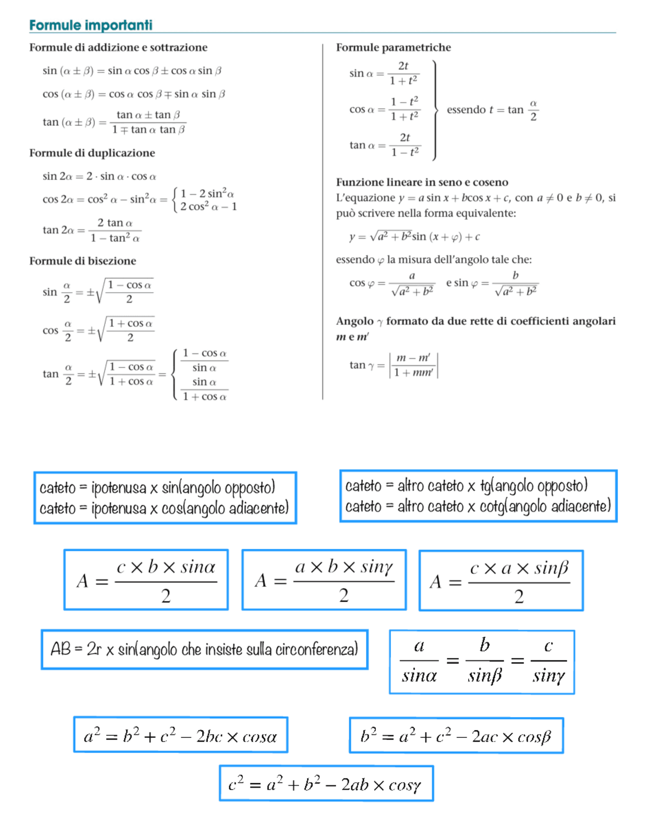 Trigonometria Formule Docsity