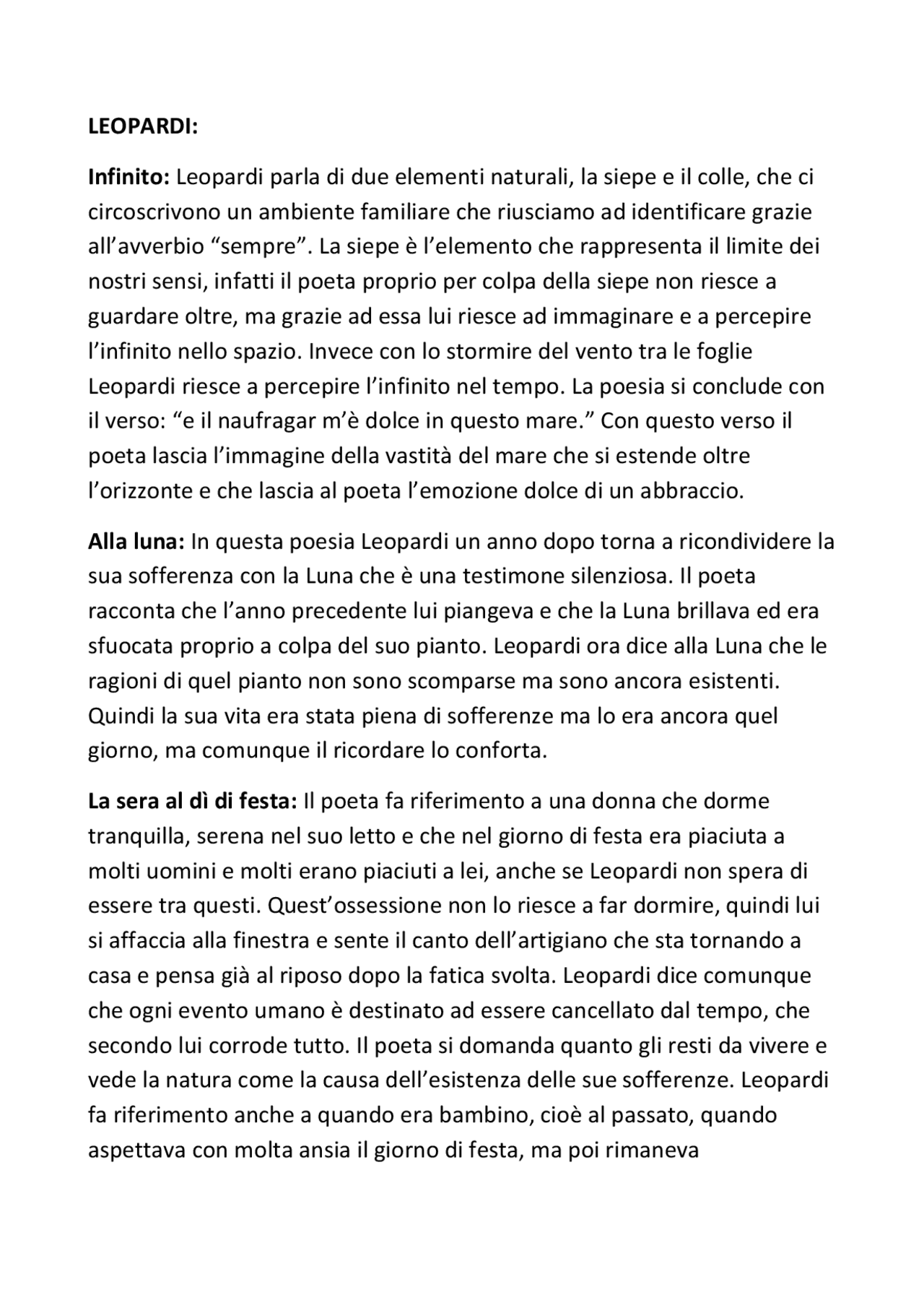 Appunti Sulle Opere Di Leopardi Docsity