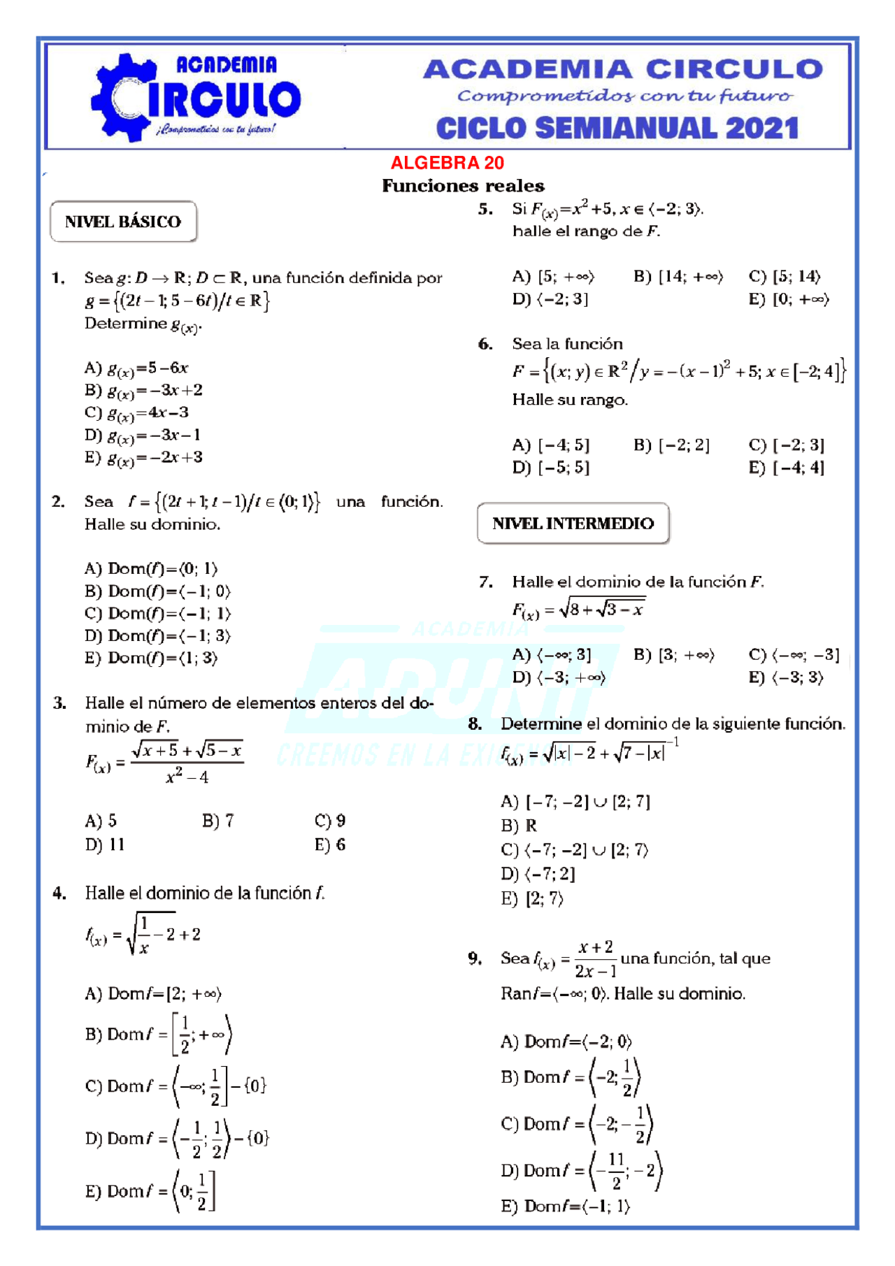 PROBLEMAS DE ALGEBRA - Docsity