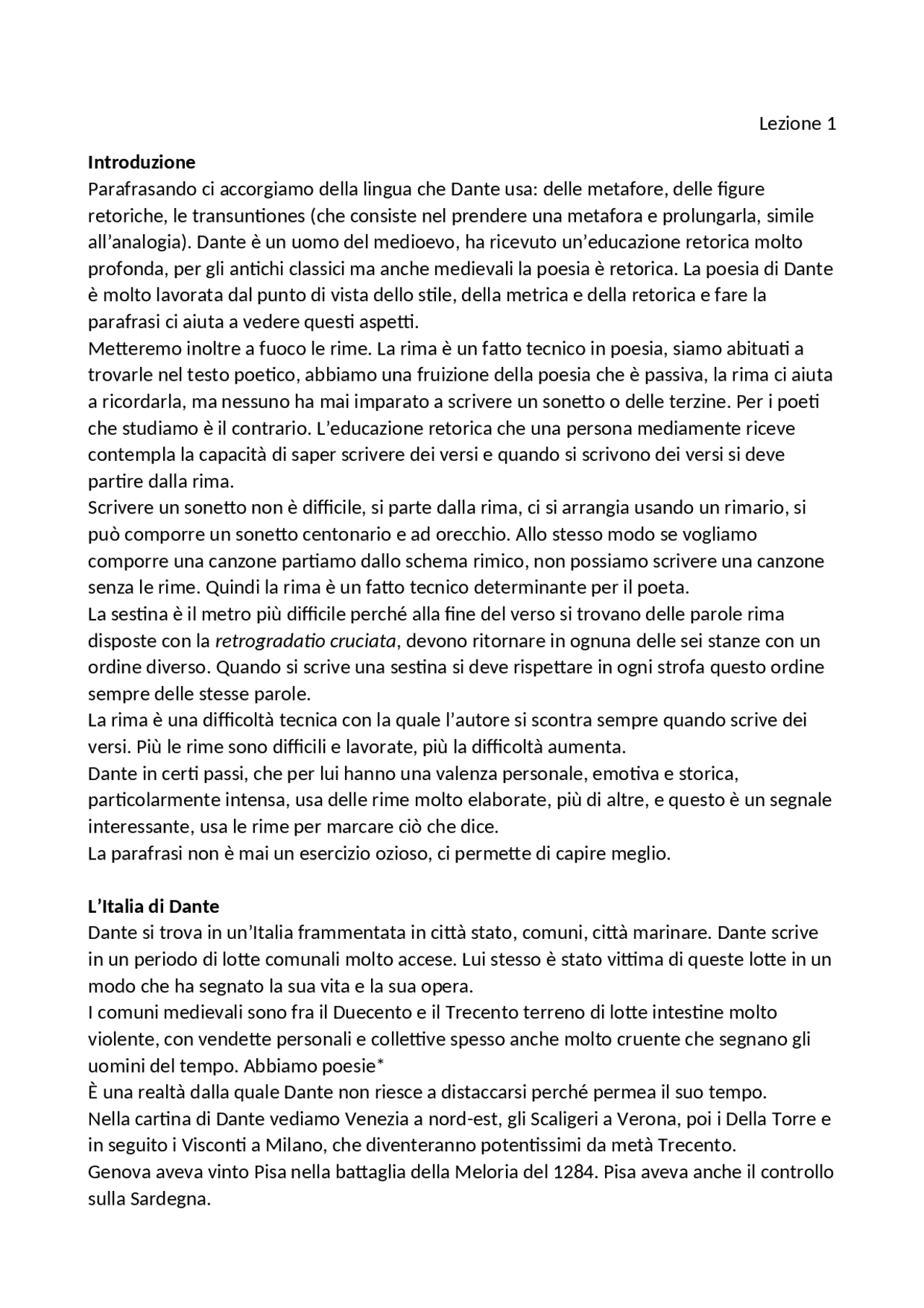Appunti Modulo Dantesco Docsity