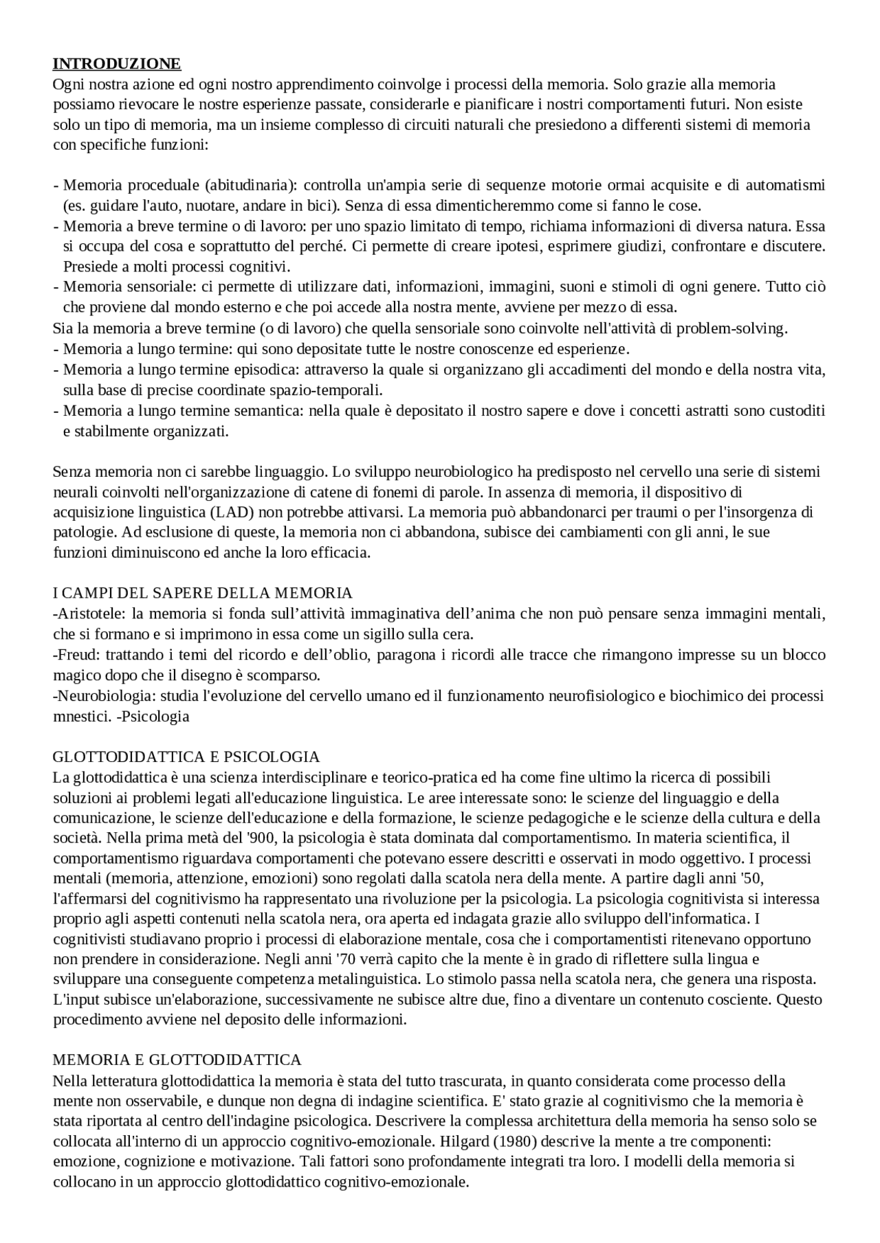 Riassunto Processi Cognitivi E Apprendimento Linguistico Docsity