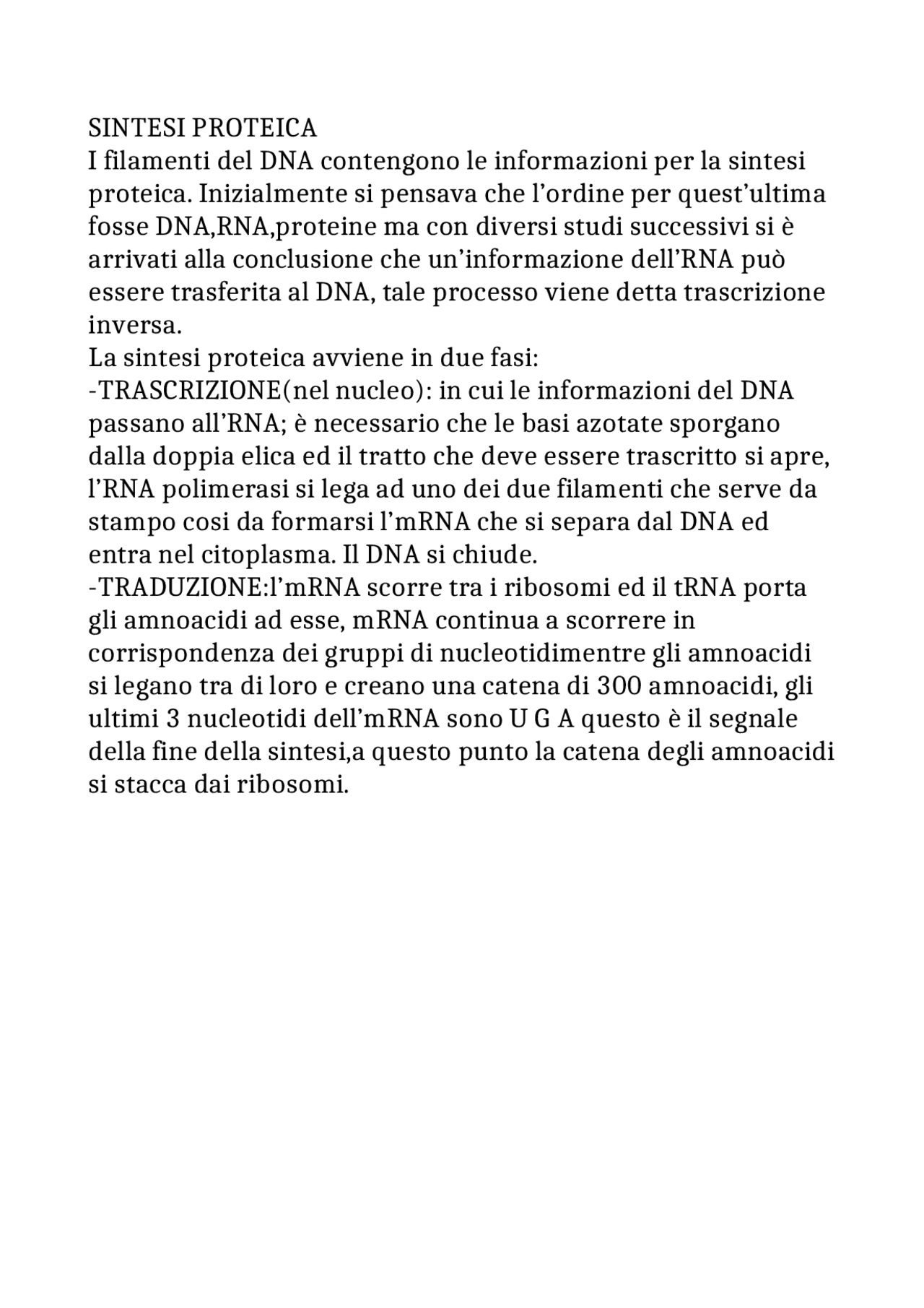 Sintesi Proteica Scienze Docsity