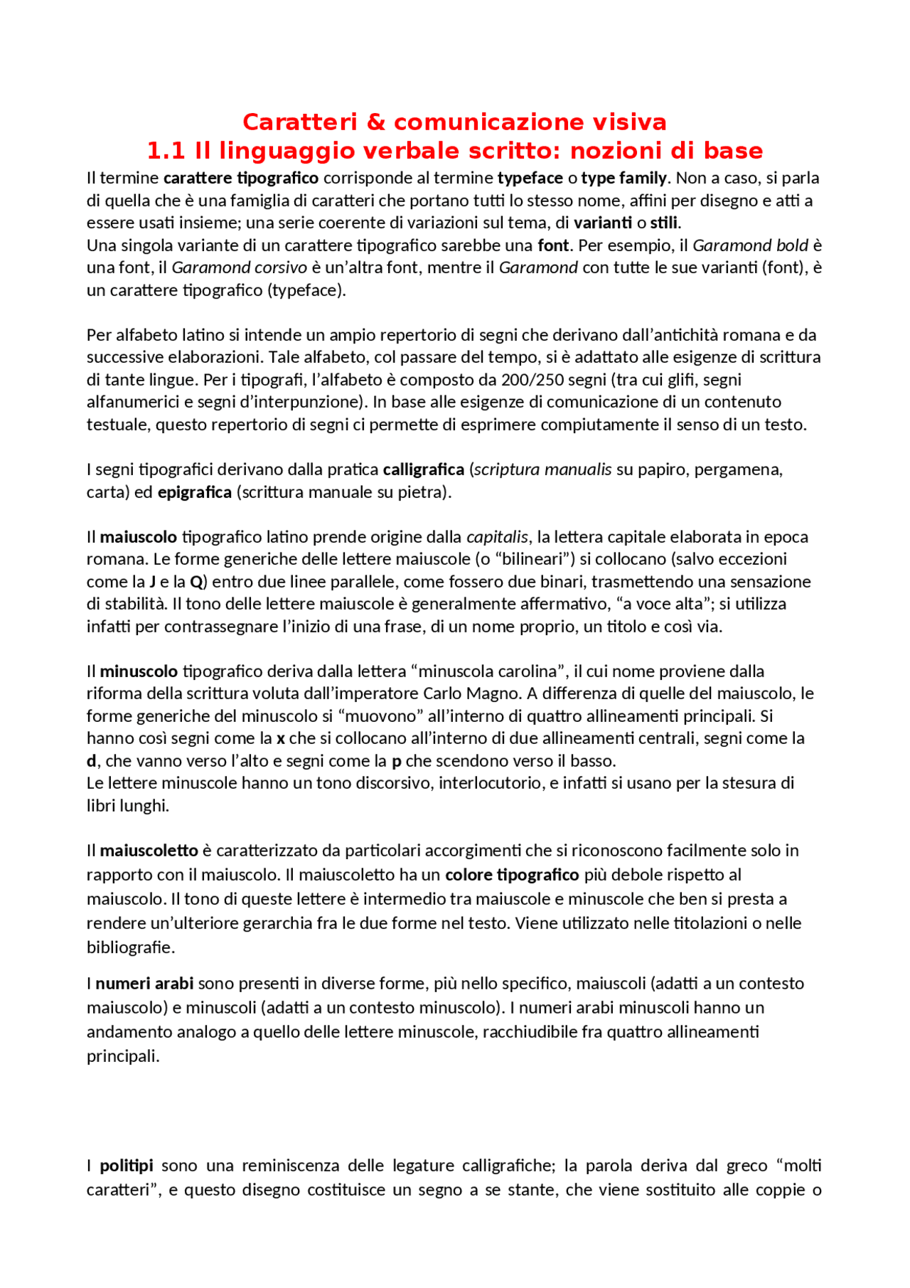 Riassunto Di Caratteri And Comunicazione Visiva Docsity