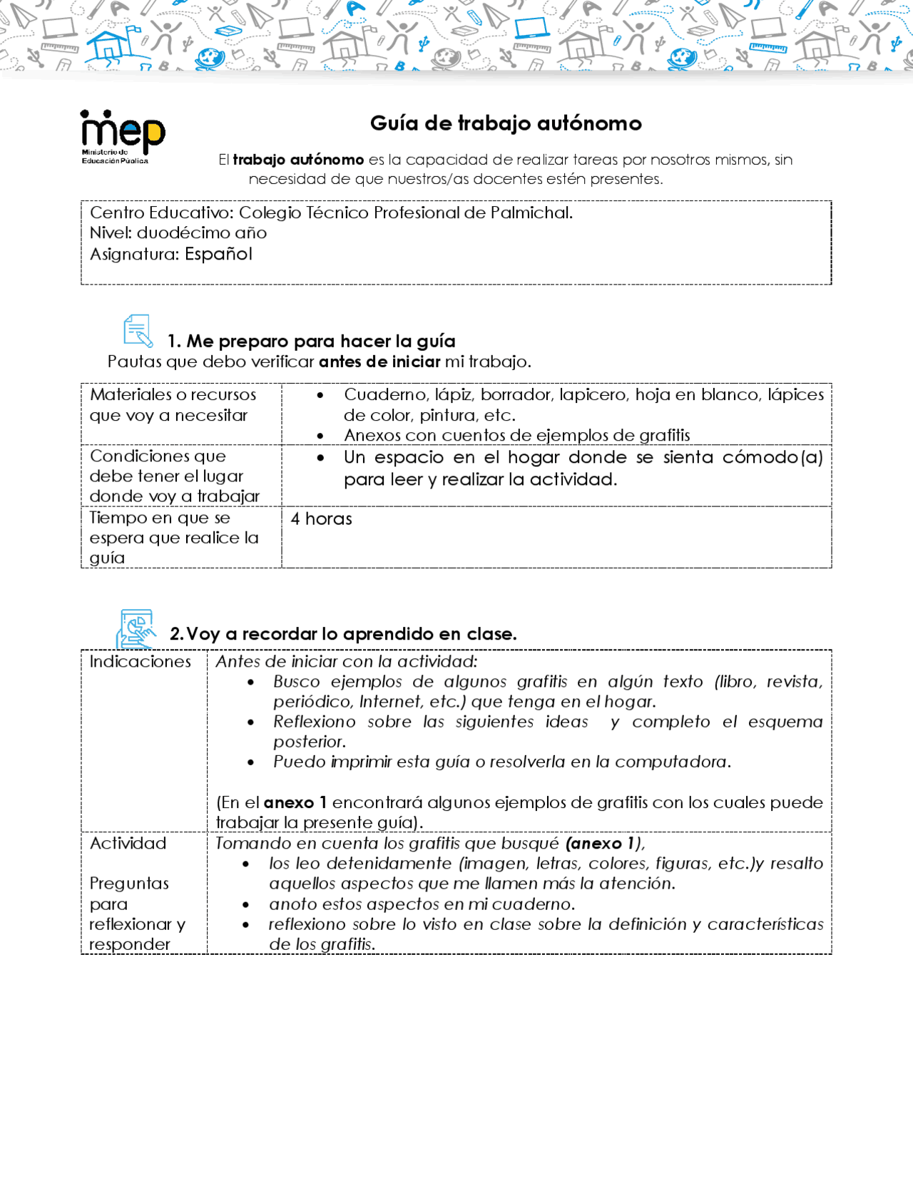 Guía español de colegio para el año 2020 - Docsity