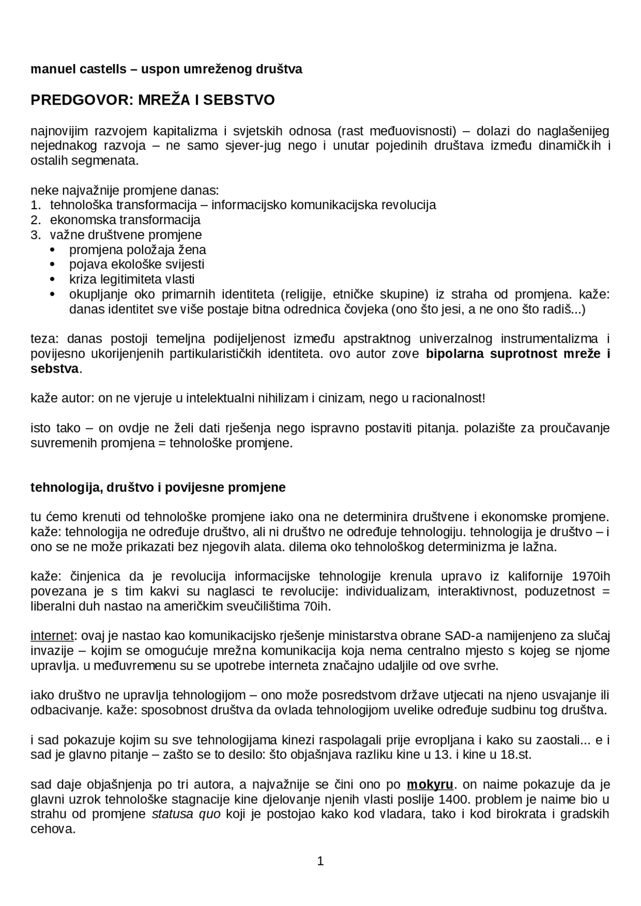 Manuel Castells Uspon Umreženog Društva Docsity