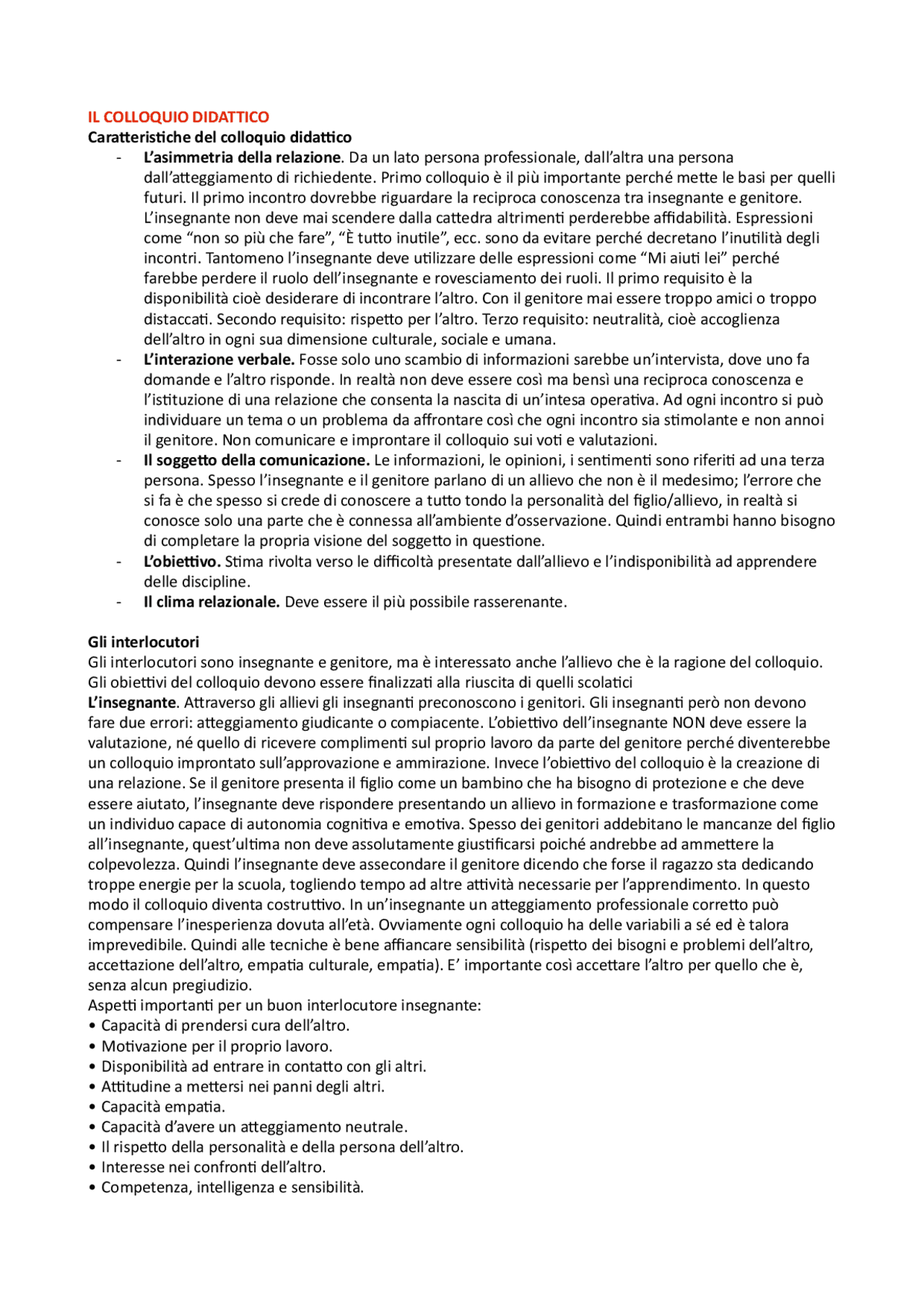 Riassunto Libro Il Colloquio Didattico Docsity