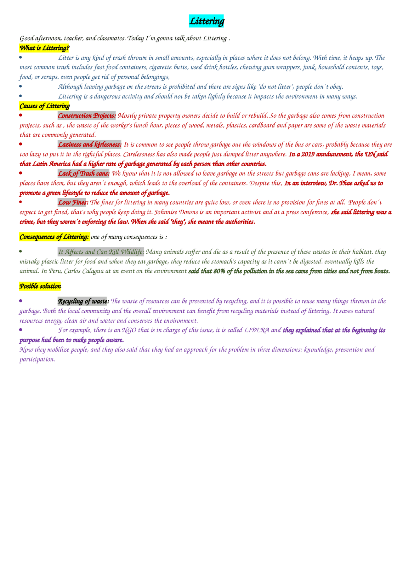 Project about littering - Docsity