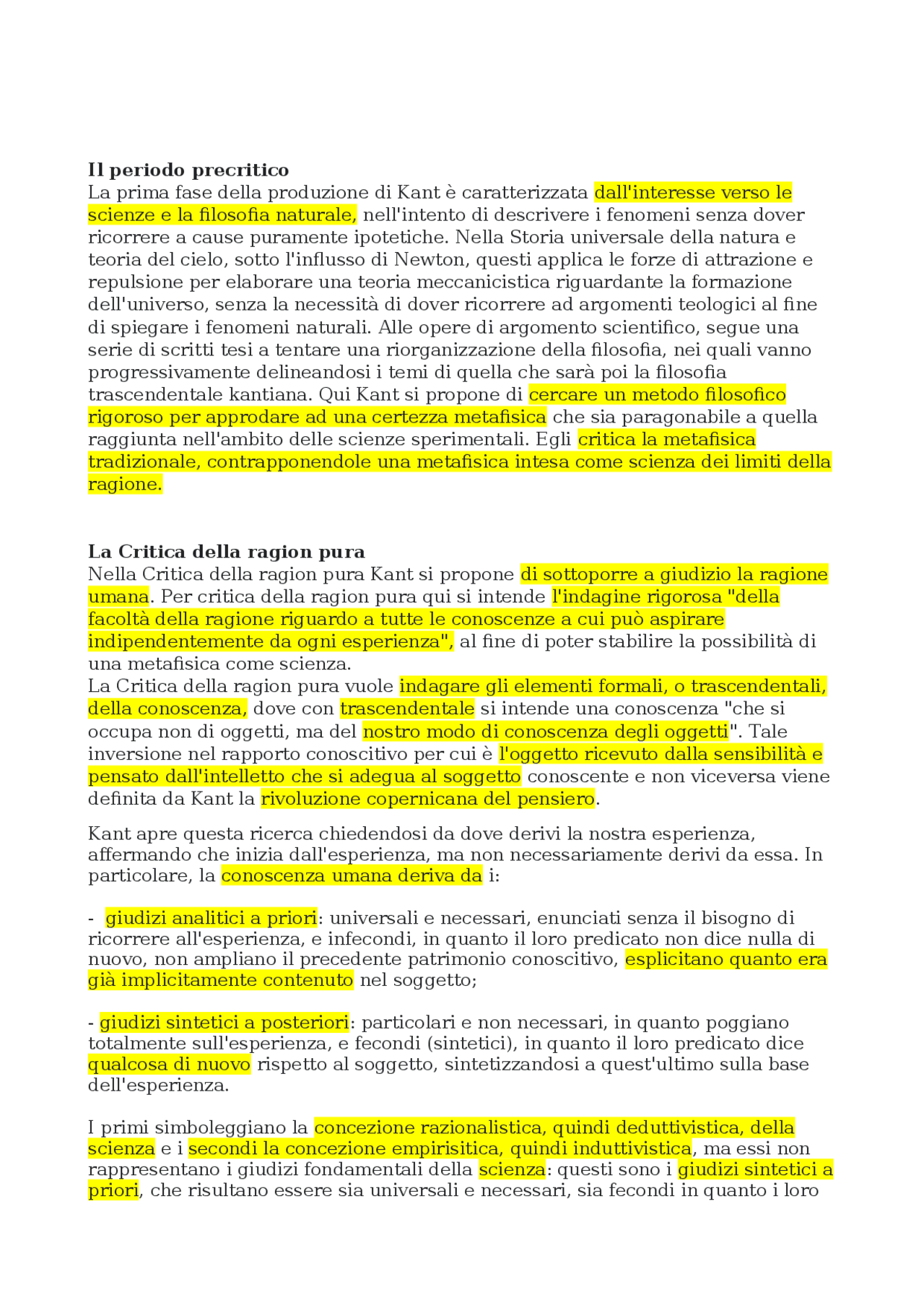 Schema pensiero di kant - Docsity